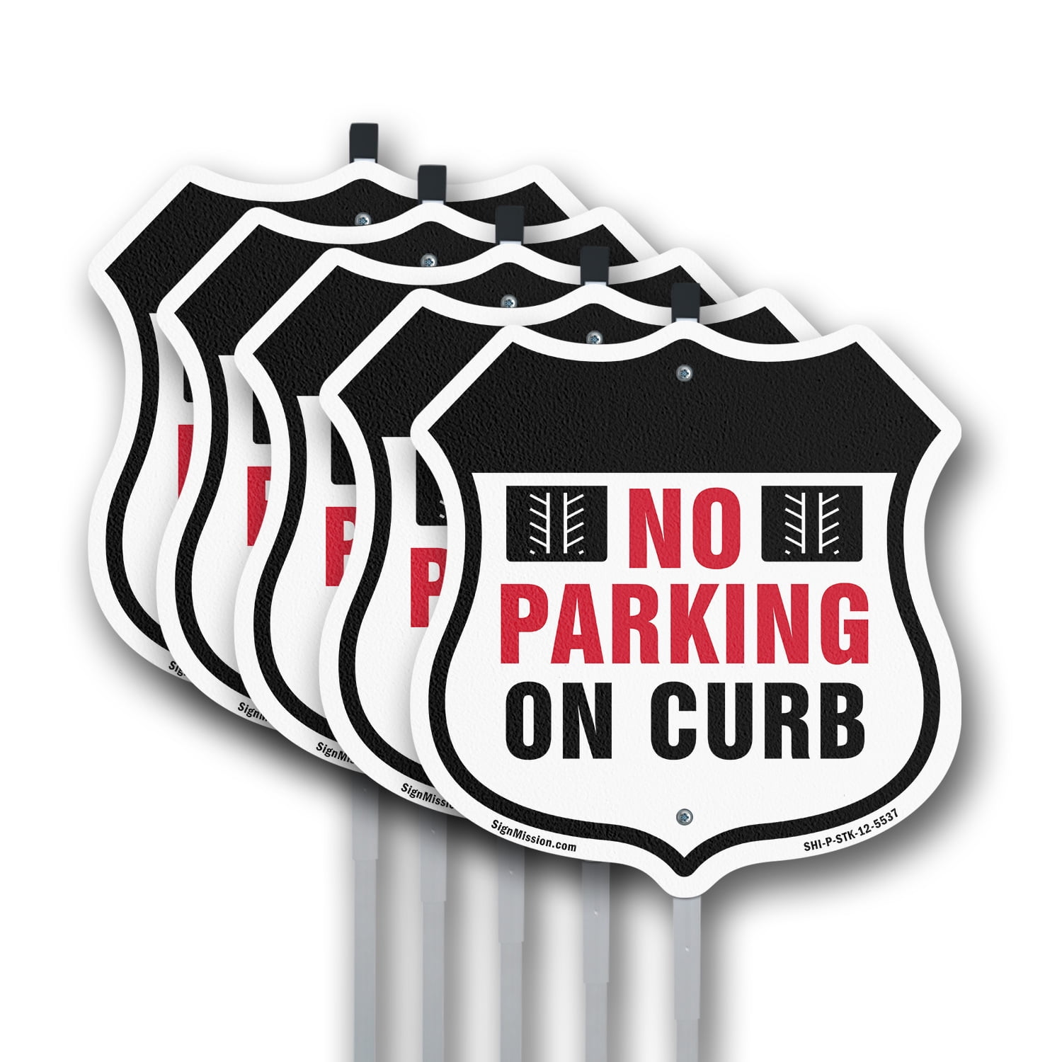 No Parking On Curb (5 Pack) 12 inch X 12 inch Shield Shaped Rust-Free ...