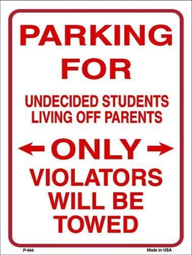 Parking For Undecided Students Living Off Parents Metal Sign Fun Plaque ...