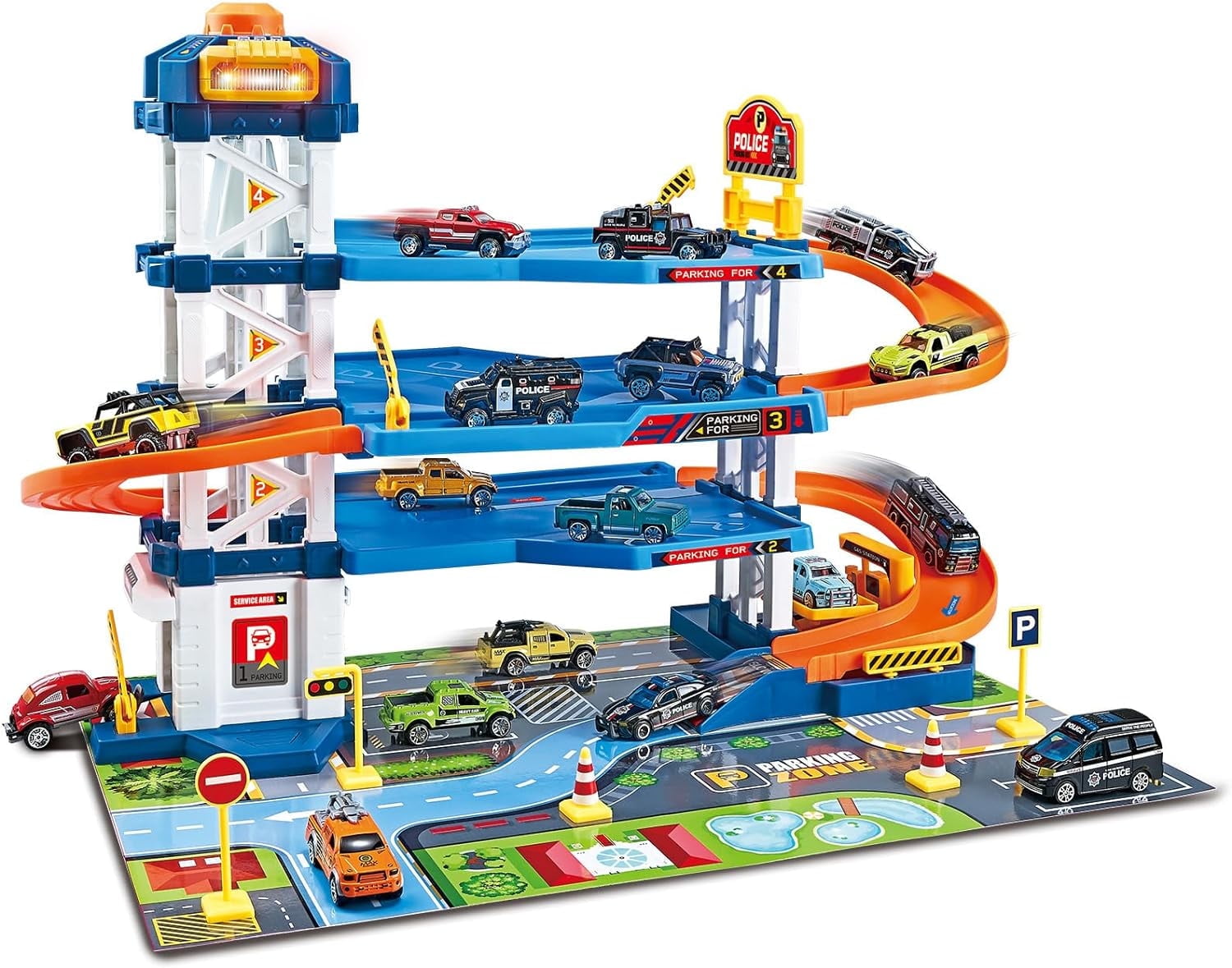 Parking Garage Toy Playset, Race Car Ramp Track Toys Sets with 6 Little Alloy Cars for Kids ...