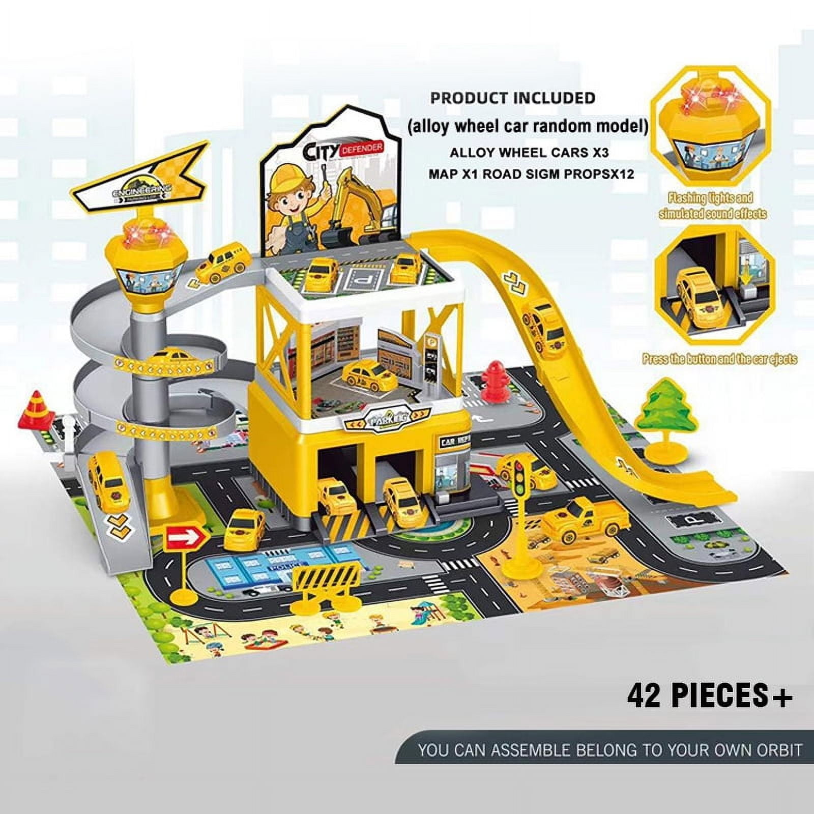 Parking Garage Toy Playset, Race Car Ramp Track with 3 Alloy Car for ...