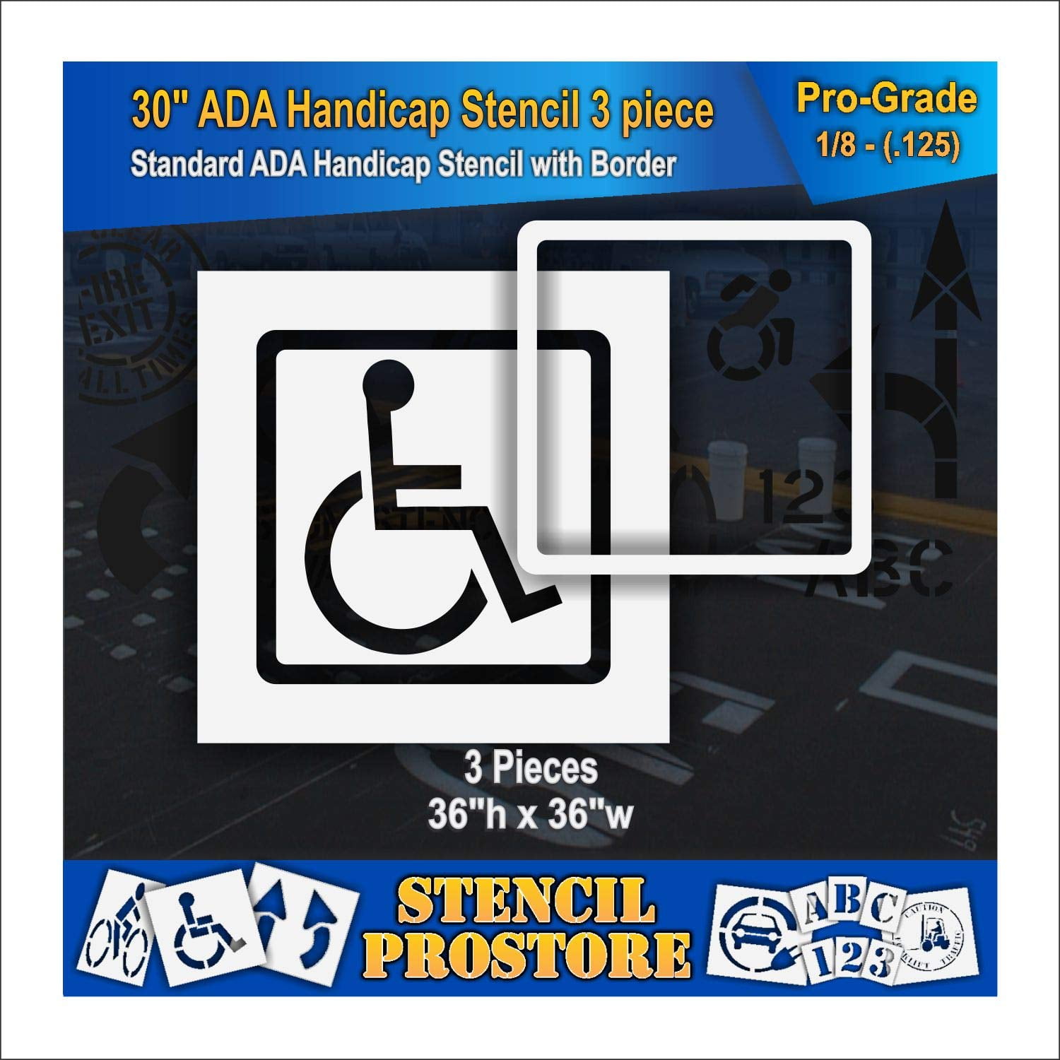 Parking Lot Stencil - 30 in - Handicap Stencil with Solid Border (2 ...