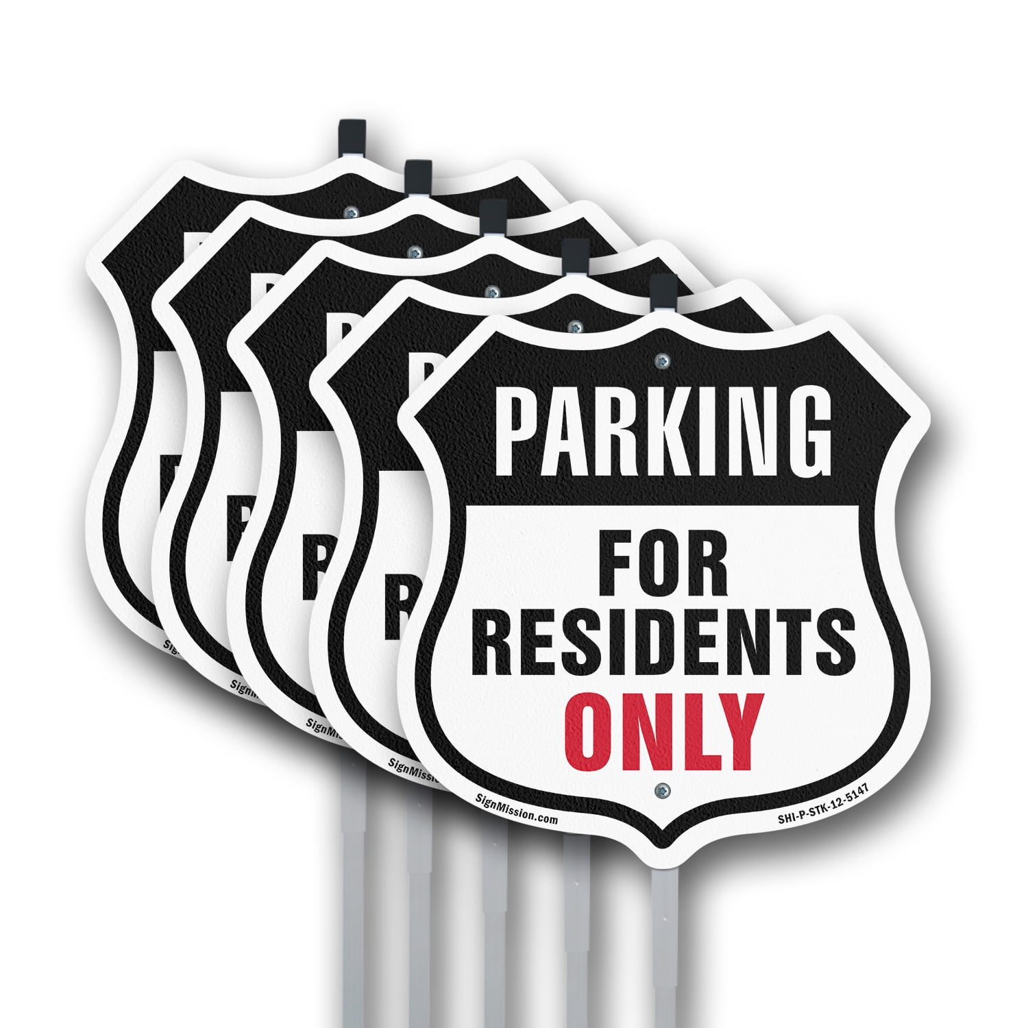Parking For Residents Only (5 Pack) 12 inch X 12 inch Shield Shaped ...