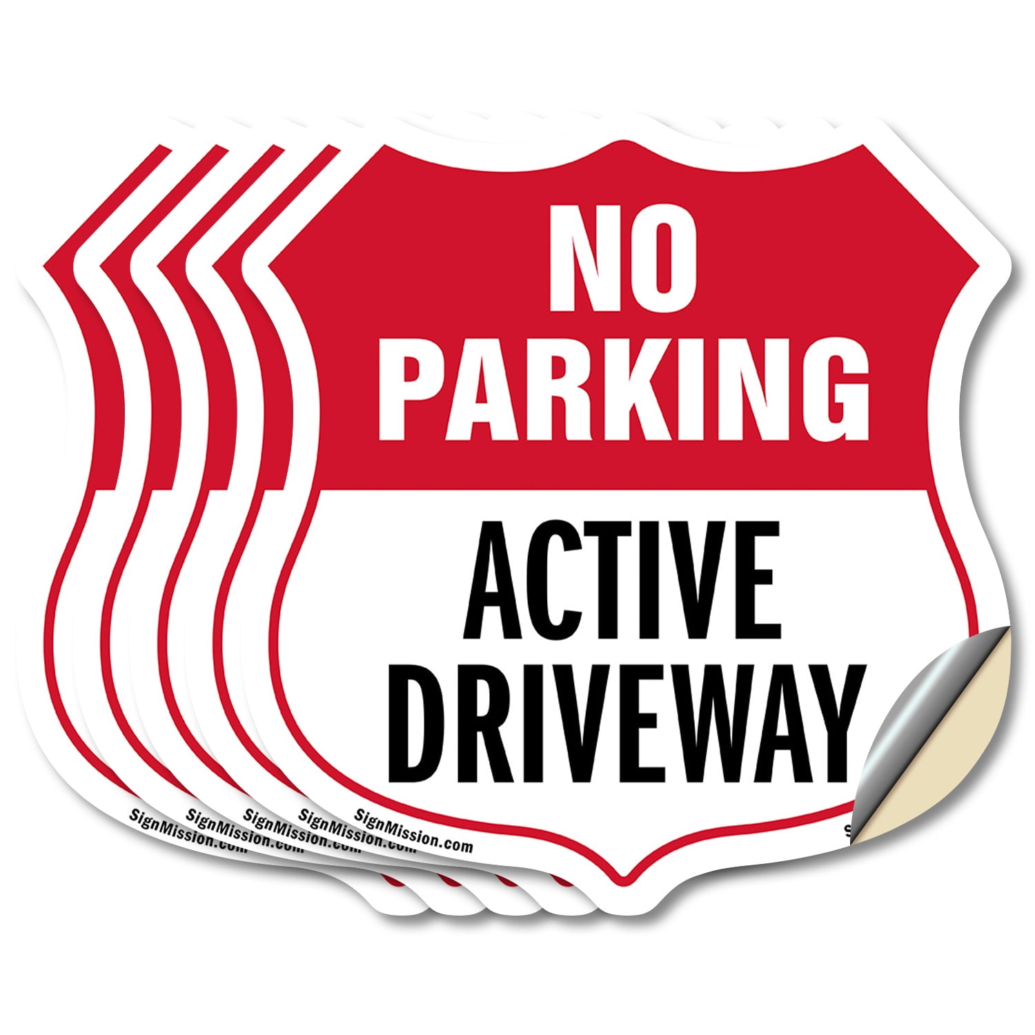 No Parking Shield Sign Active Driveway (5 Pack) 4 inch X 4 inch Shield ...