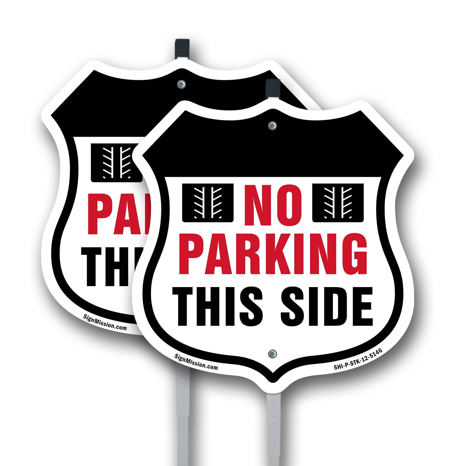 No Parking This Side (2 Pack) 12 inch X 12 inch Shield Shaped Rust-Free ...