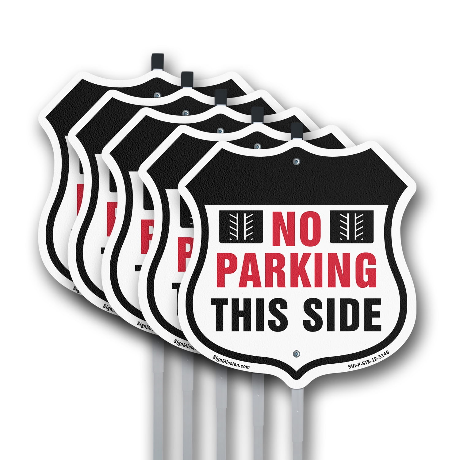 No Parking This Side (5 Pack) 12 inch X 12 inch Shield Shaped Rust-Free ...