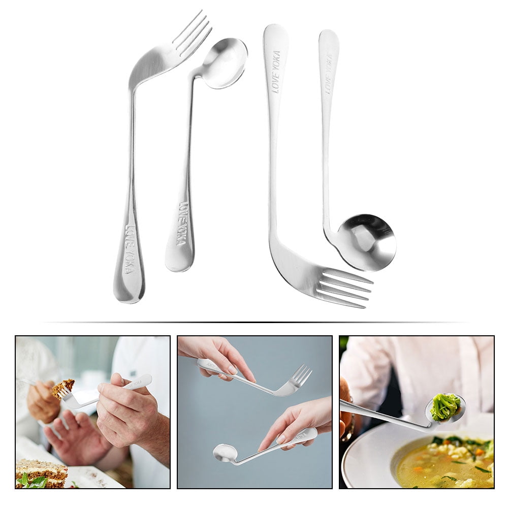 Parkinsons utensils 1 Set Curved Spoon Disabled Auxiliary Fork Easy Use ...