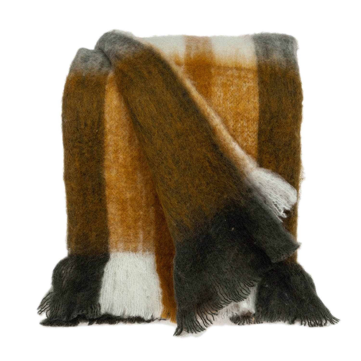 Parkland Collection Cabino 67x52" Plaid Fabric Throw Blanket in Yellow ...