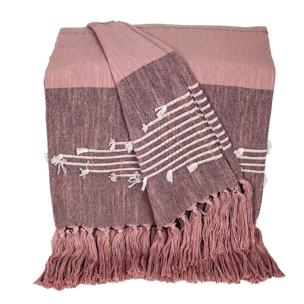 Parkland Collection Adonia Pink Cotton Slub Throw Blanket with Tassels ...
