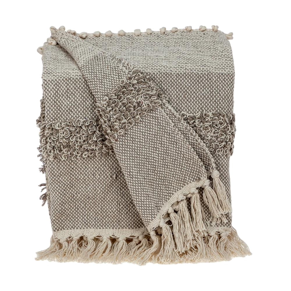 Parkland Collection Neil Beige Woven Handloom Throw Blanket, 52 x 67 ...