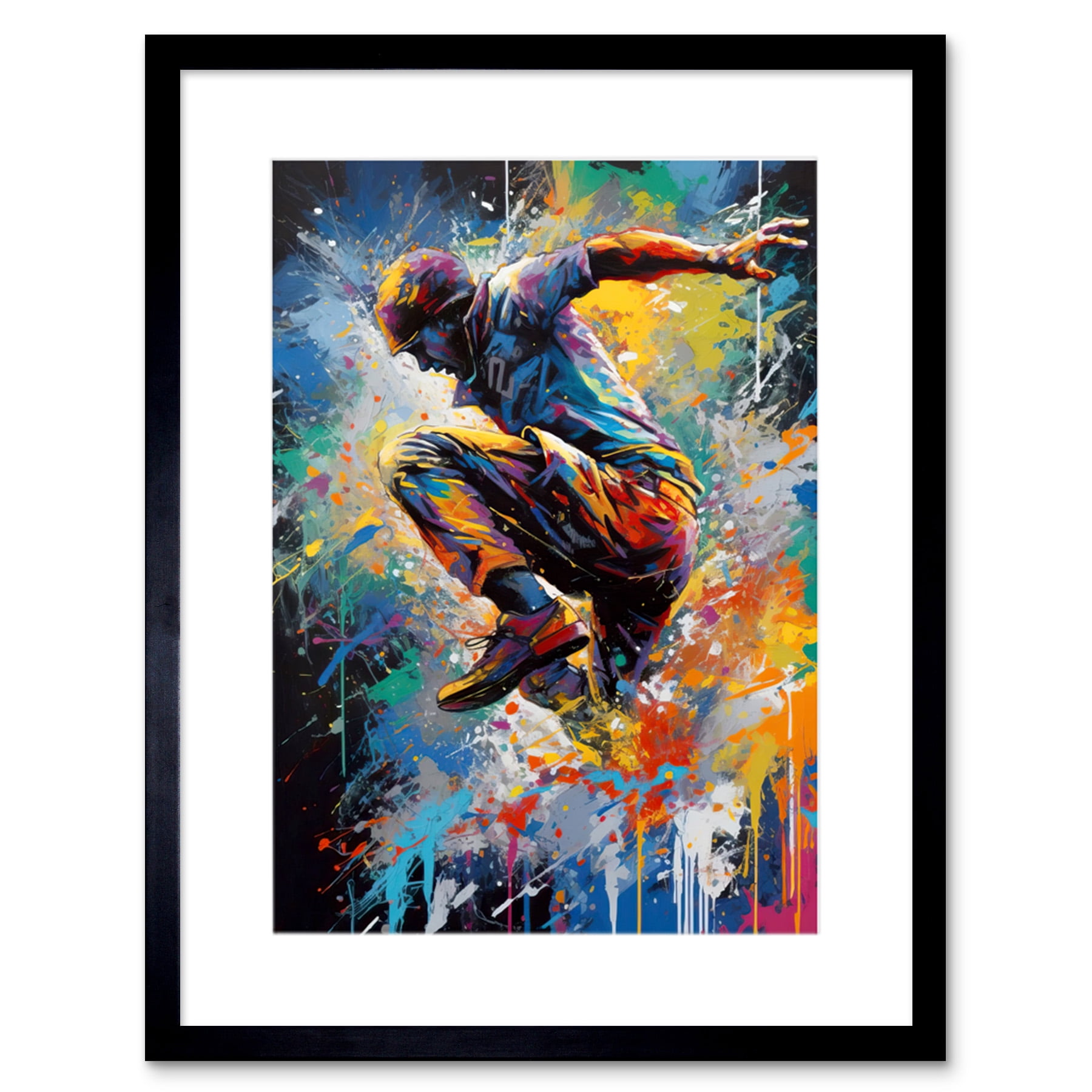 Parkour Paint Splat Portrait Jump Action Shot Artwork Framed Wall Art ...