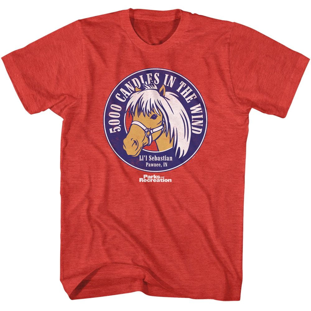 Parks and Recreation 500 Candles Lil Sebastian Red Heather Adult T ...