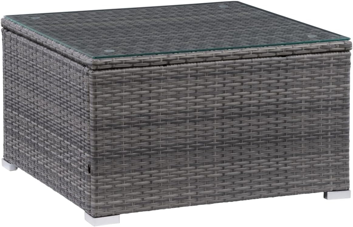Parksville Gray Wicker/Rattan Square Patio Coffee Table w/Glass Top ...