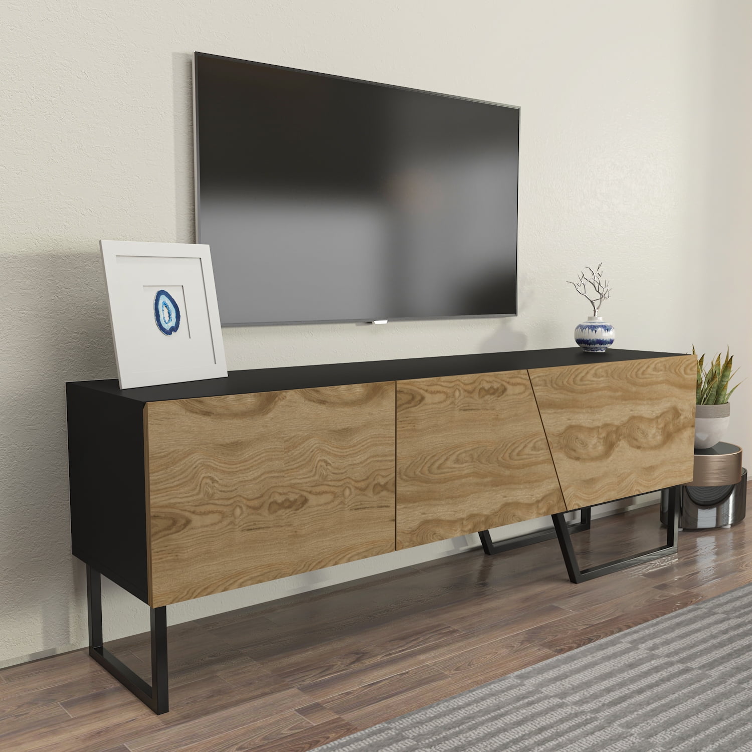 Parla 60'' Modern TV Stand Wood Console Table Entertainment Unit with ...