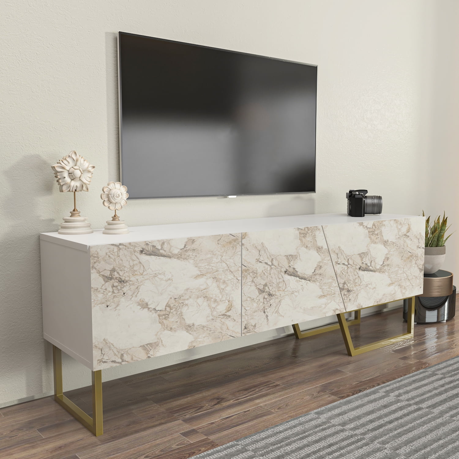 Parla Modern TV Stand for 70in TVs with Metal Leg, Wide Entertainment ...
