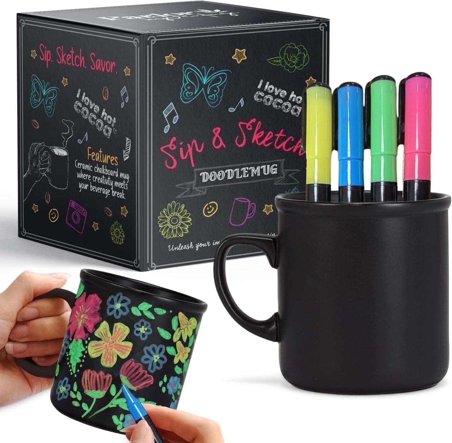 Parlor by Vintage 11 oz Sip & Sketch Doodle Mug Set - Ceramic ...