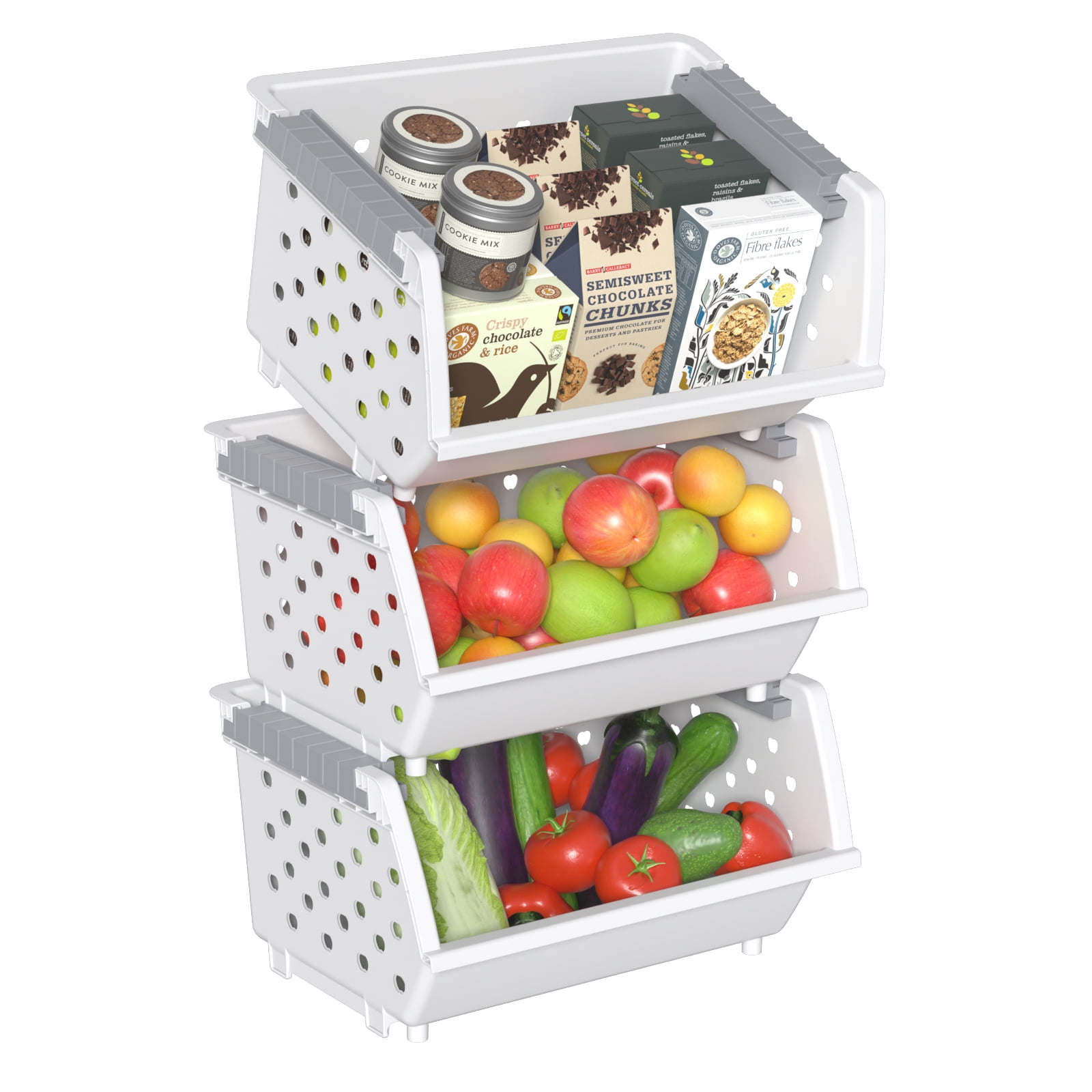 Parlynies 3 Tier Plastic Kitchen Stacking Storage Baskets, Stackable ...
