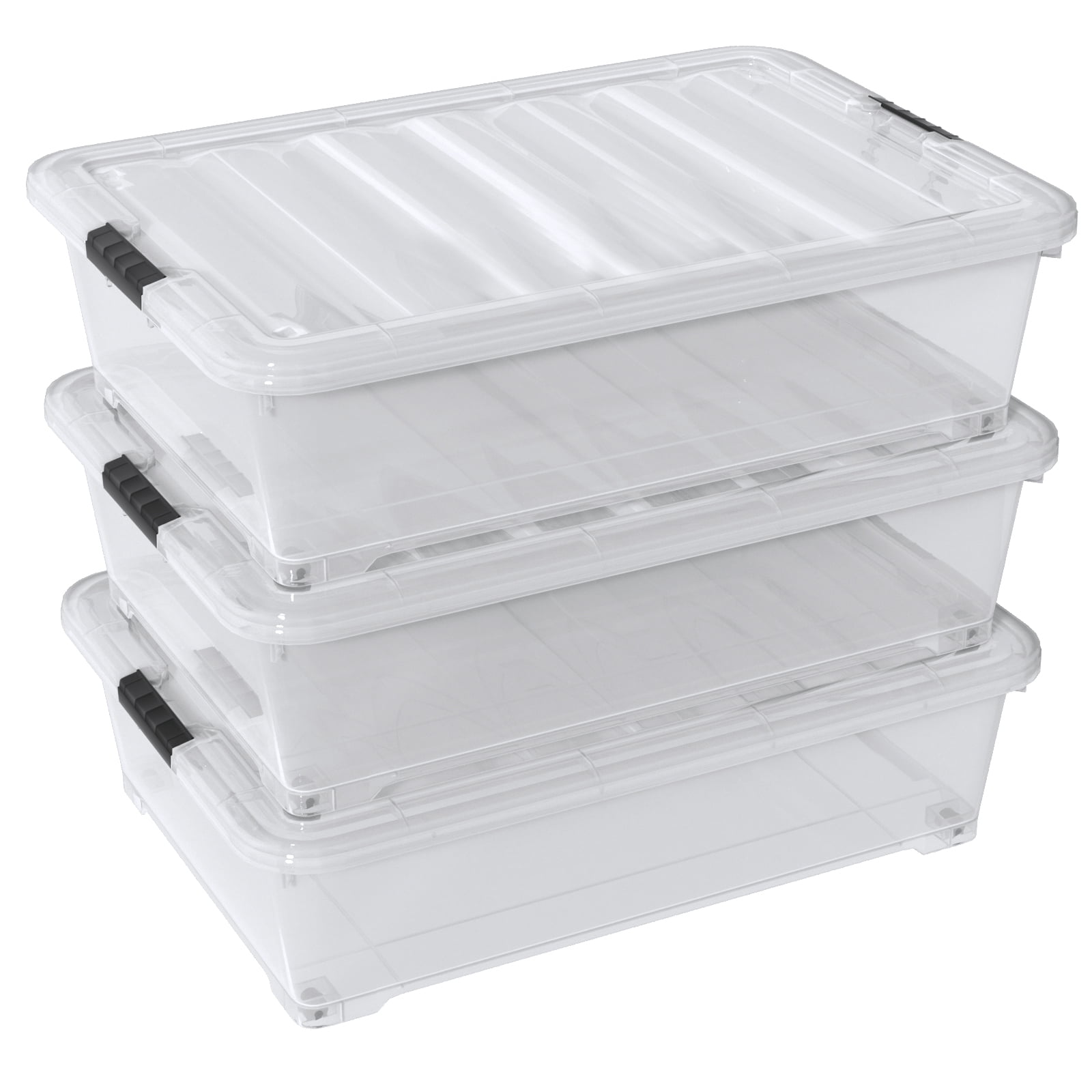 Parlynies 50 Quart Large Under Bed Storage Box, Clear Plastic Under Bed ...