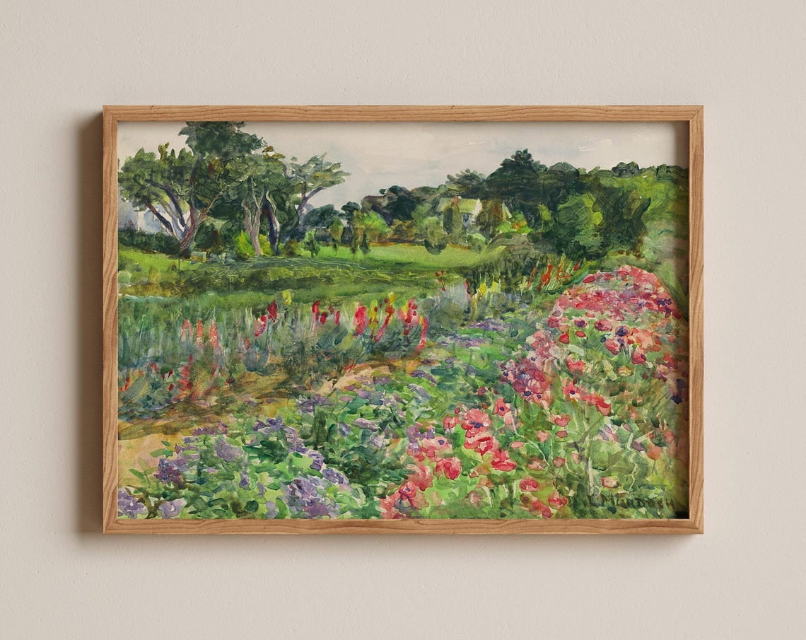 Parmelee Estate In Bloom Print, Dora Louise Murdoch Painting, Lush Greenery Artwork, Classic ...