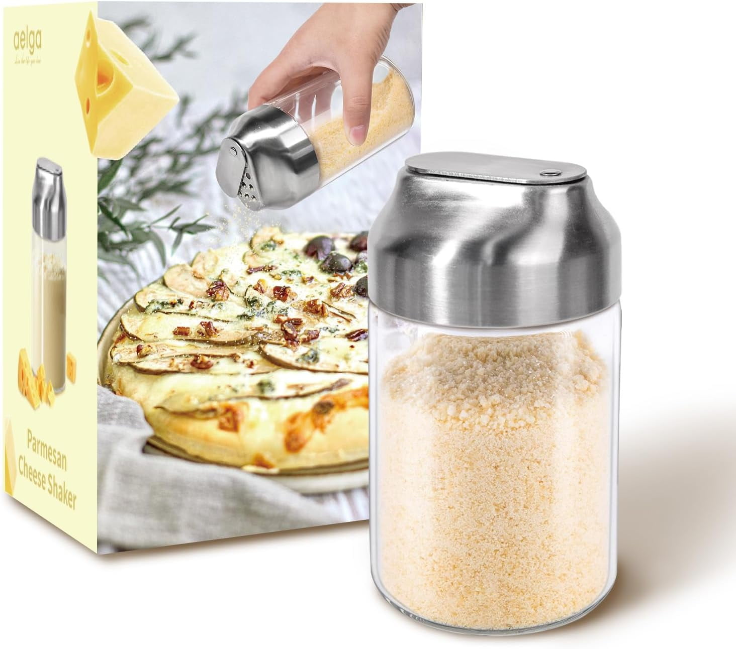 Parmesan Cheese Shaker - 12 OZ Glass Seasoning Spice Shakers with Large ...