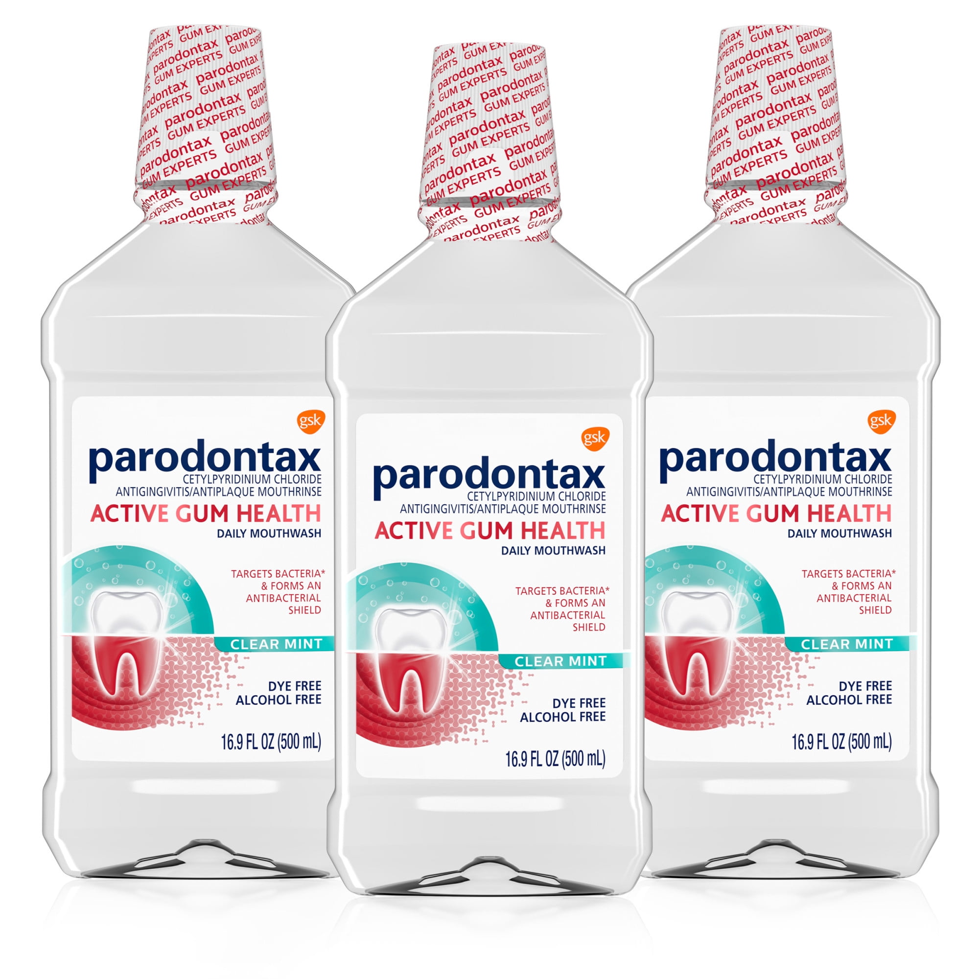 Parodontax Active Gum Health Mouthwash, Clear Mint, 16.9 fl oz x 3 ...