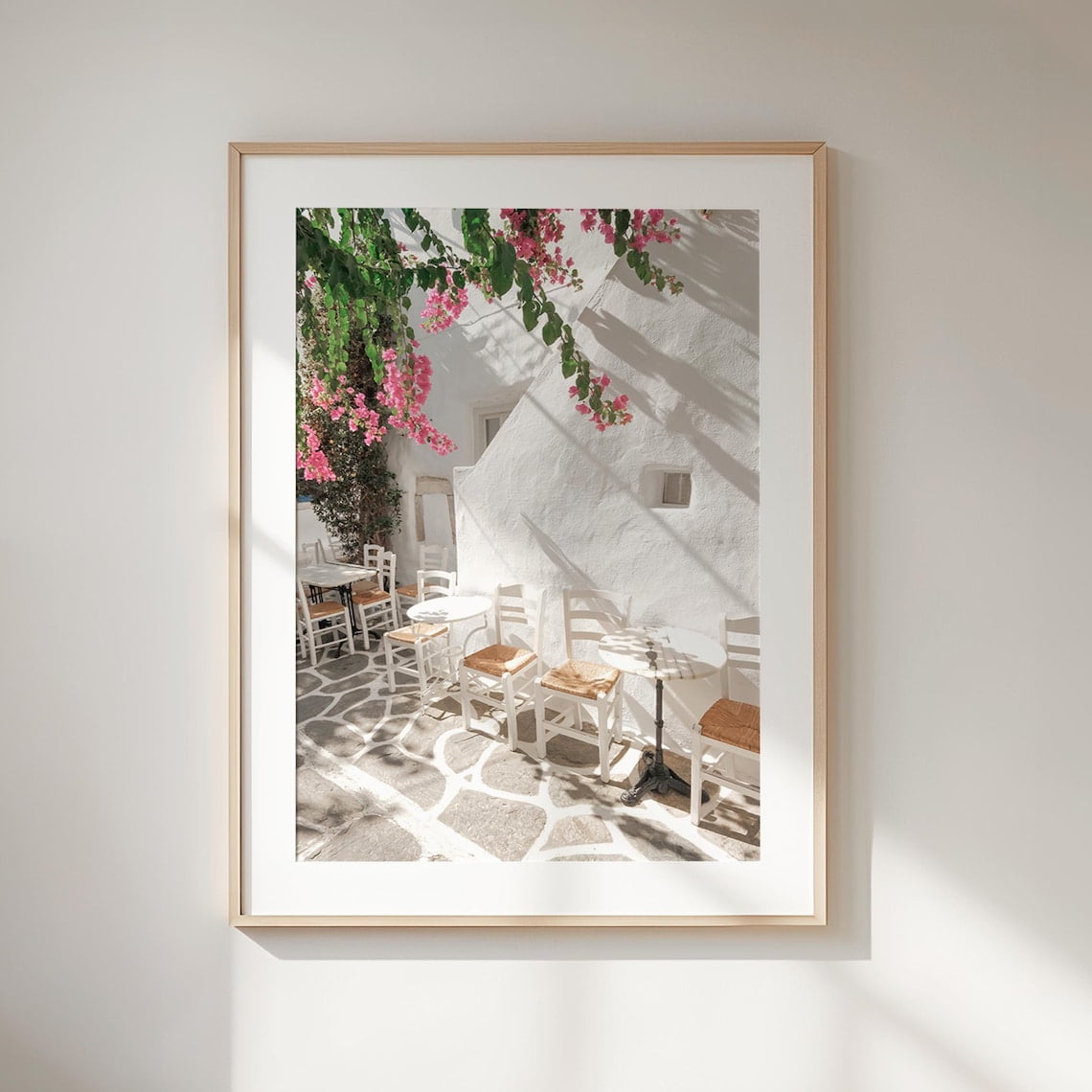 Paros Village Print Greece Wall Art, Pink & White Greek Print Naoussa ...