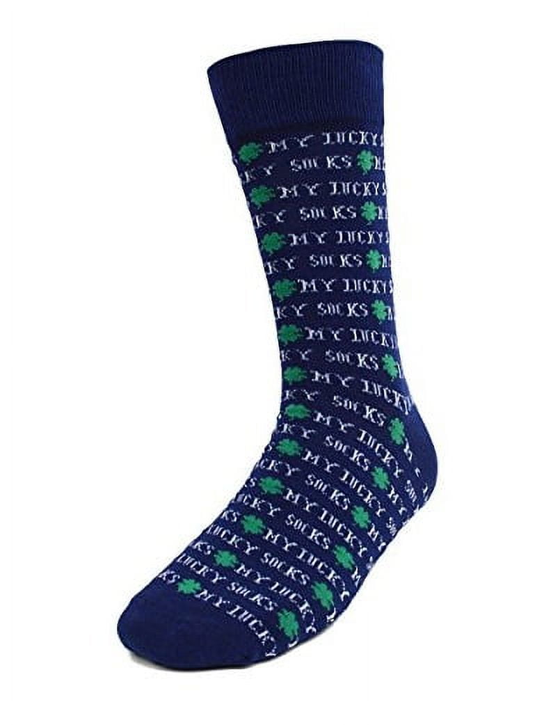 Parquet Men's Good Luck Navy Shamrock Fun Novelty Crew Dress Socks ...