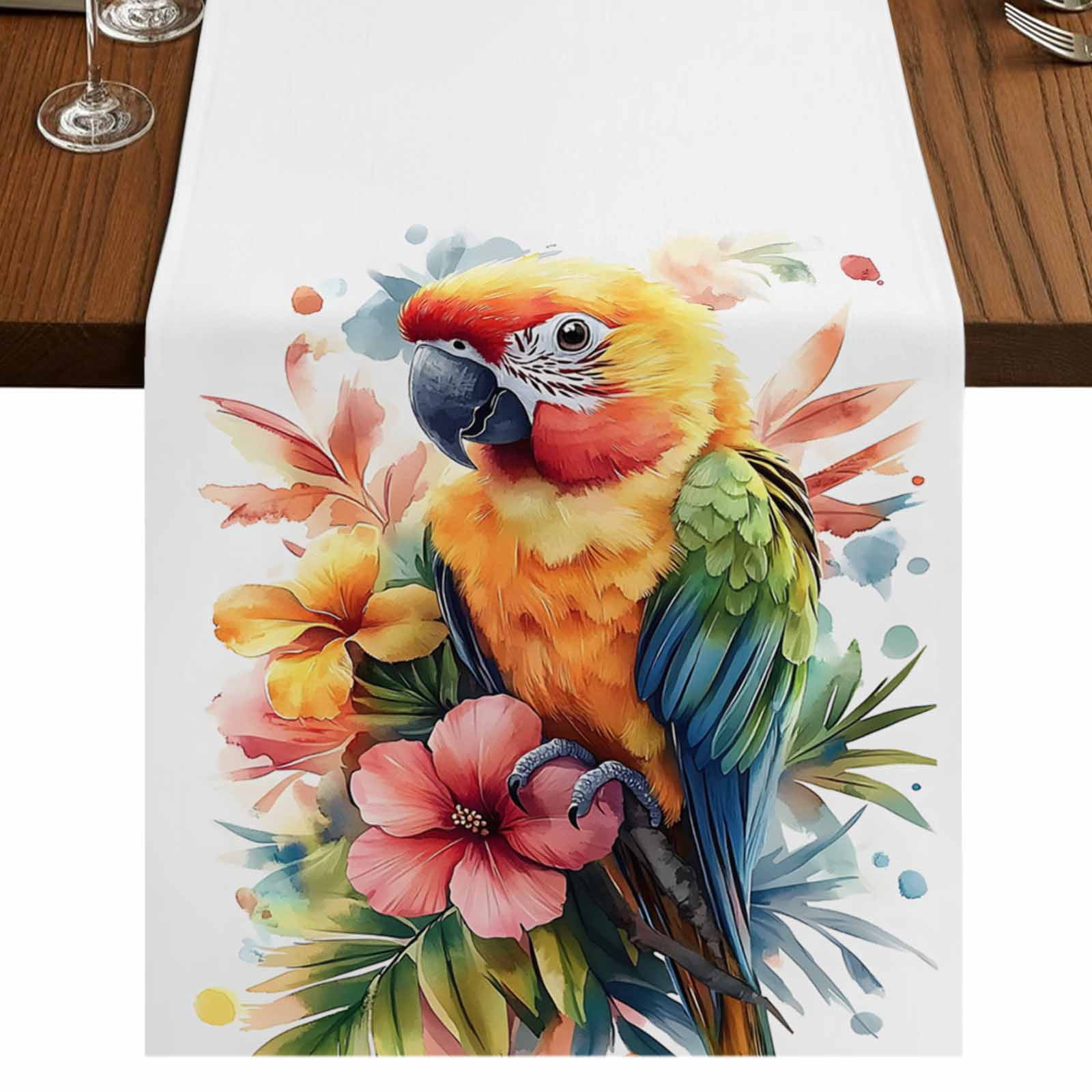 Parrot 90 Inch Table Runner, Spring Botanica Art Watercolor Floral ...