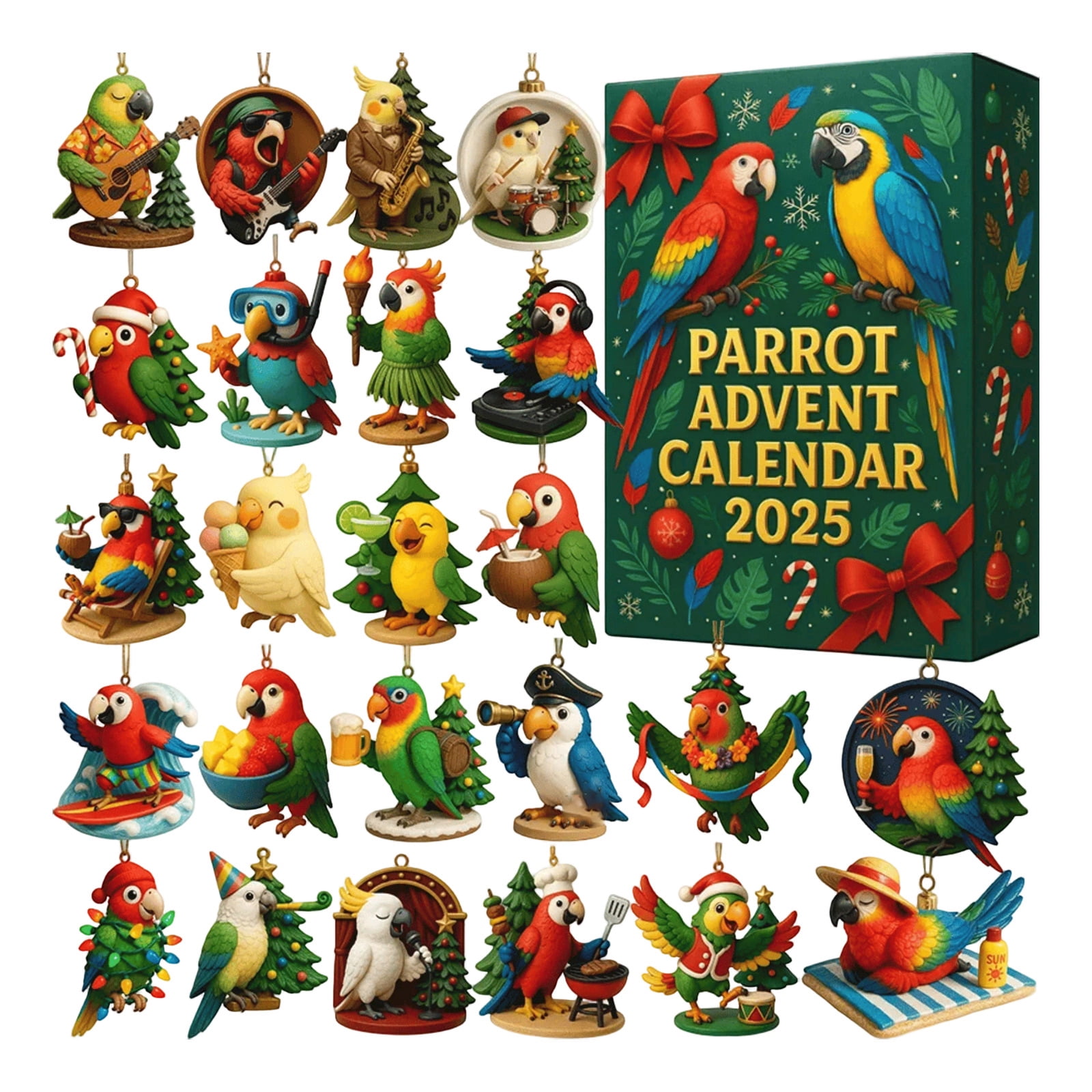 Parrot Advent Calendar 2025 with 24 Unique Parrot Figurines Holiday ...