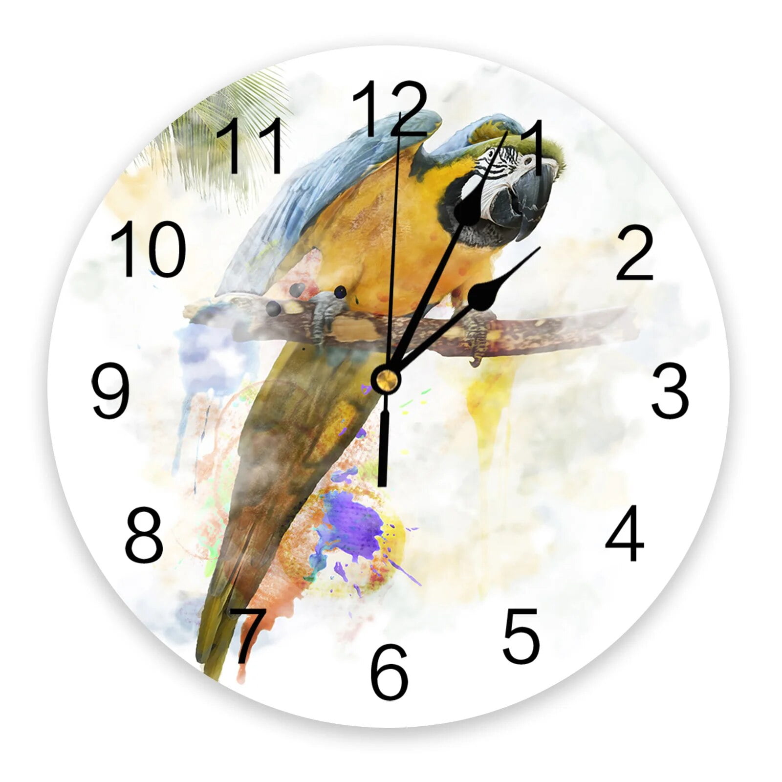 Parrot Animal Branch Watercolor Wall Clock Modern Design Living Room ...