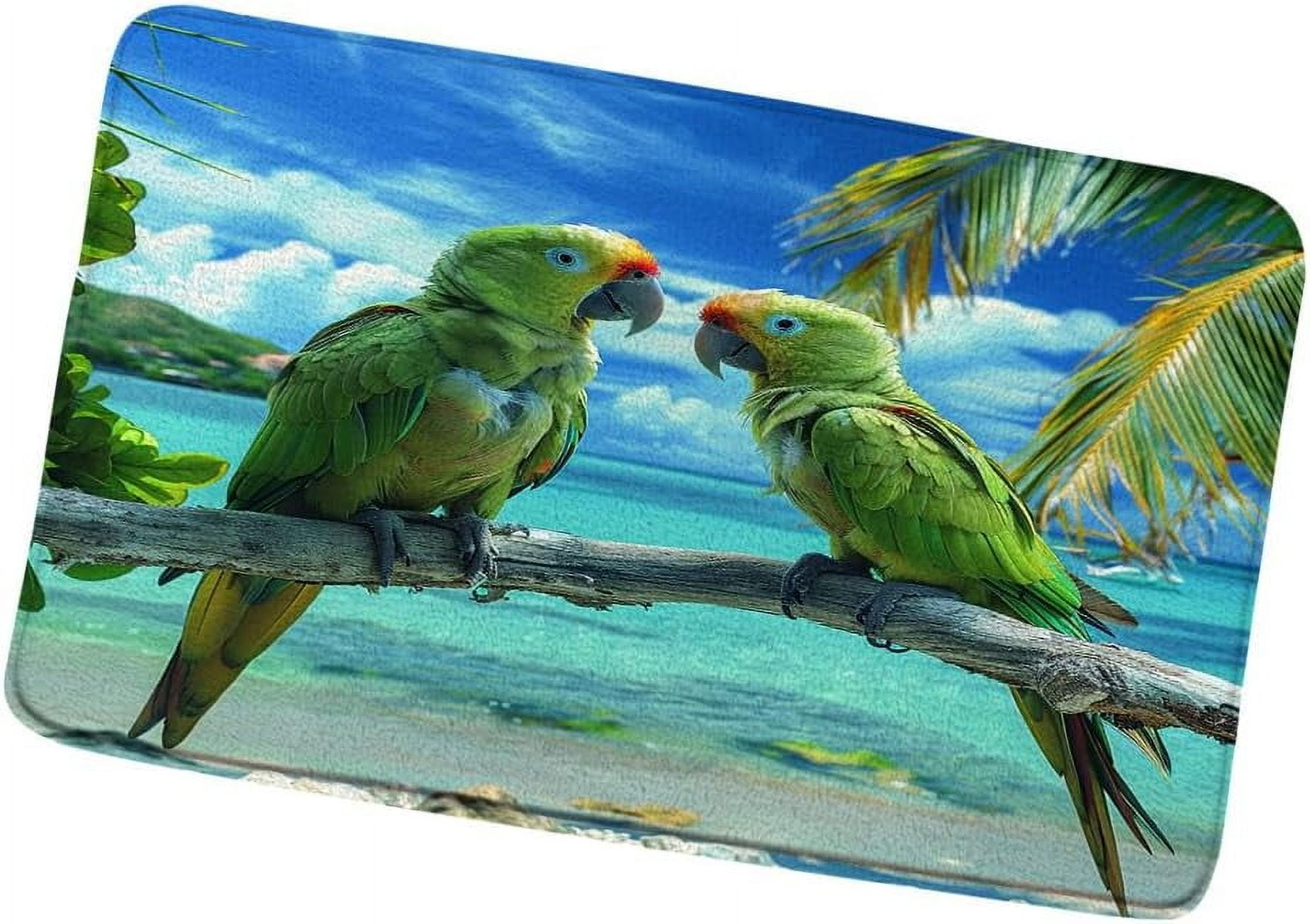 Parrot Bath Mats Beach Ocean Scenic Tropical Palm Tree Green Leaf Sea ...
