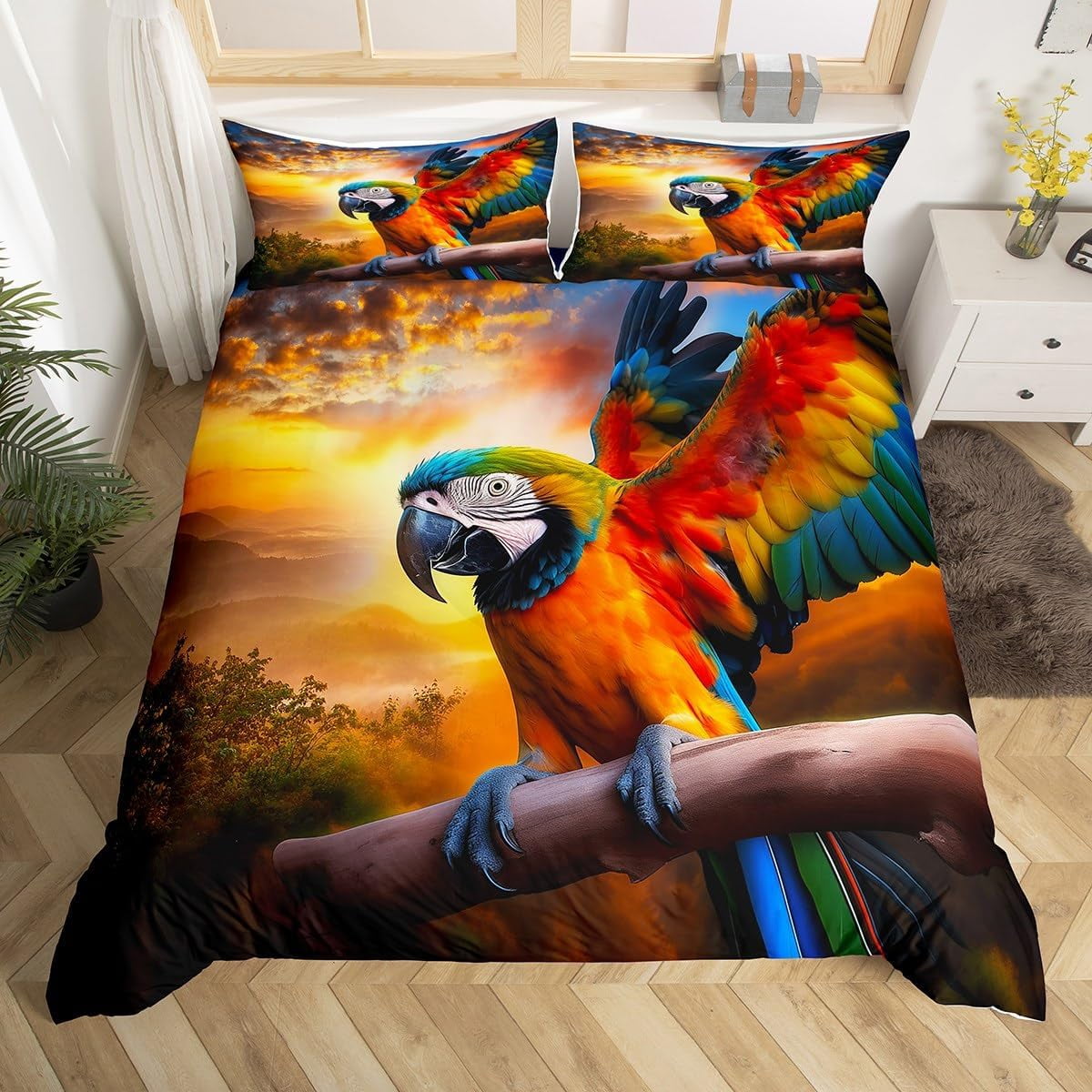 Parrot Bedding Set Colourful Feather Duvet Cover For Kids Boys Girls ...