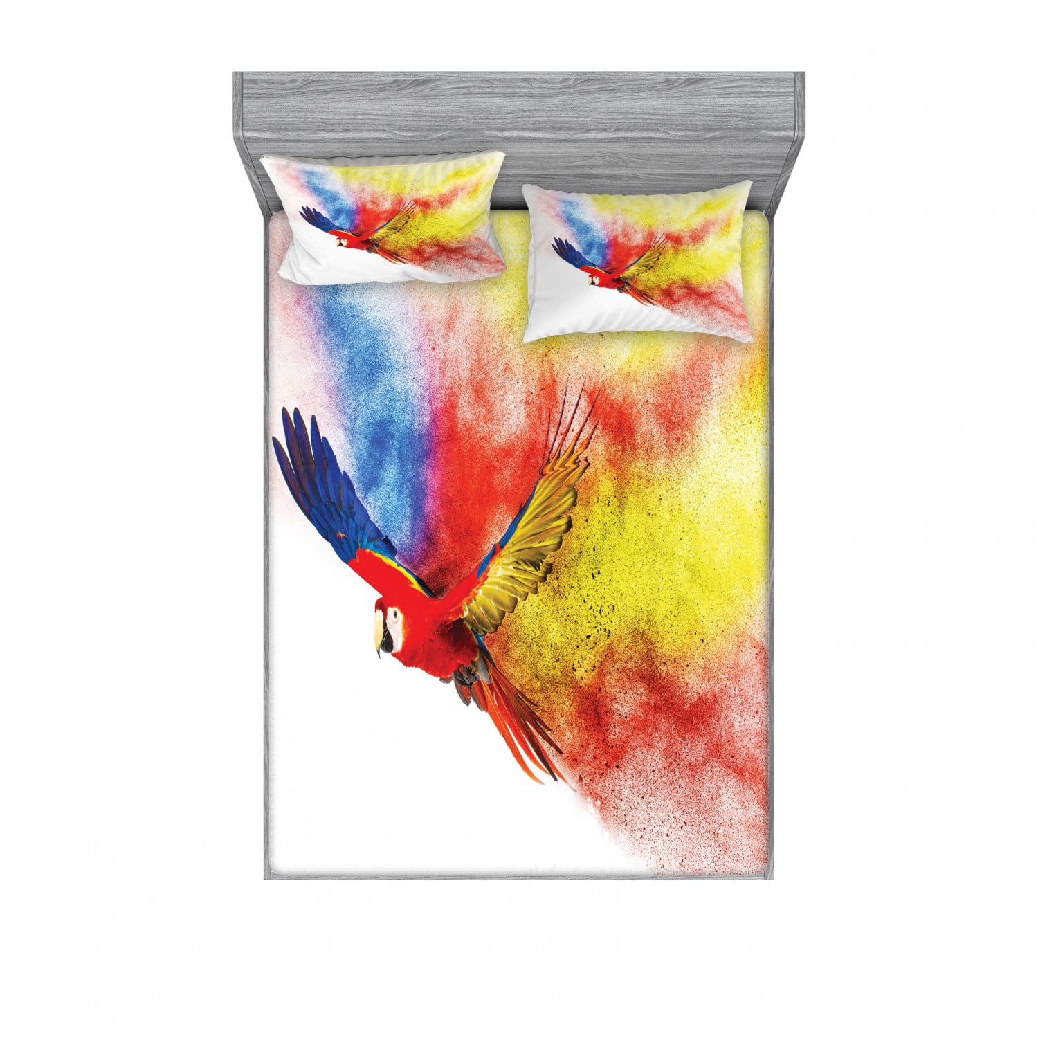 Parrot Bedding Set with Sheet & Covers, Flying Parrot Colorful Storm ...
