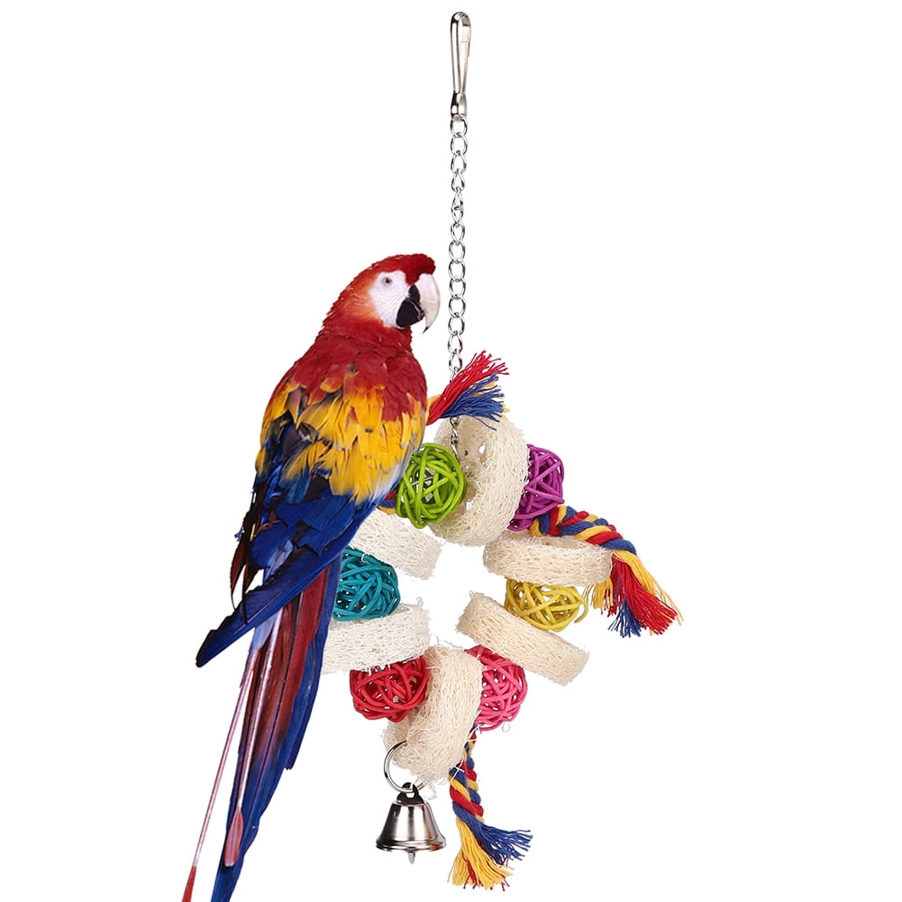 Parrot Bird Toy, Hanging Loofah Sponge Cotton Rope Standing Rack ...