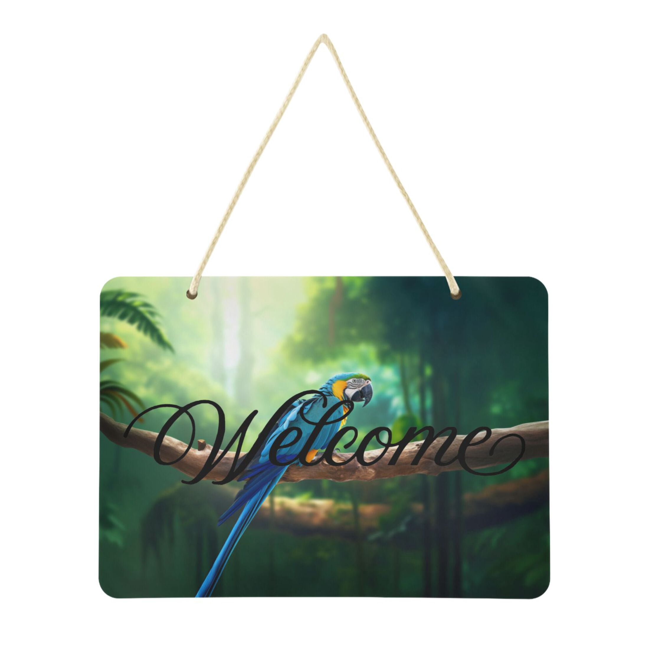 Parrot Bird on Branch Welcome Sign Front Door PVC 14x10 inch Hanger ...