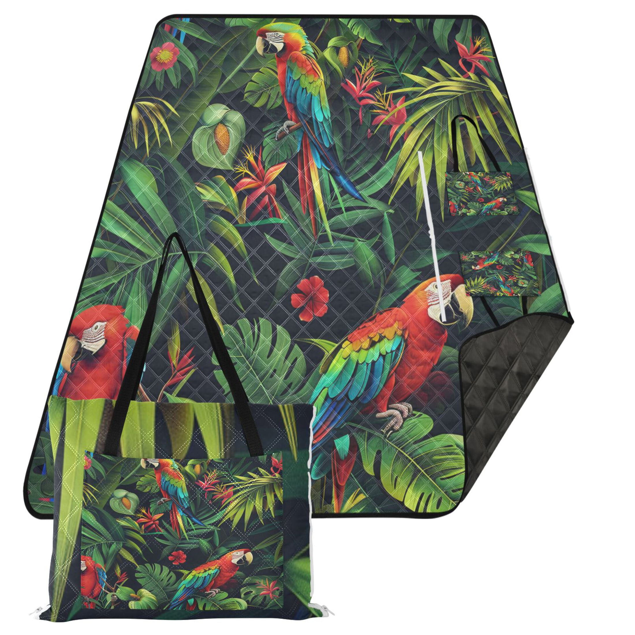 Parrot Birds in Jungle Extra Large Picnic Beach Blanket Waterproof Sand ...