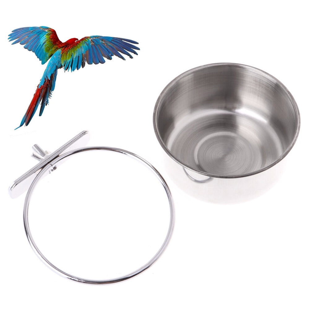 Parrot Bowl Stainless Steel Feeder Pet Food Box Birds Water Basin Pet ...