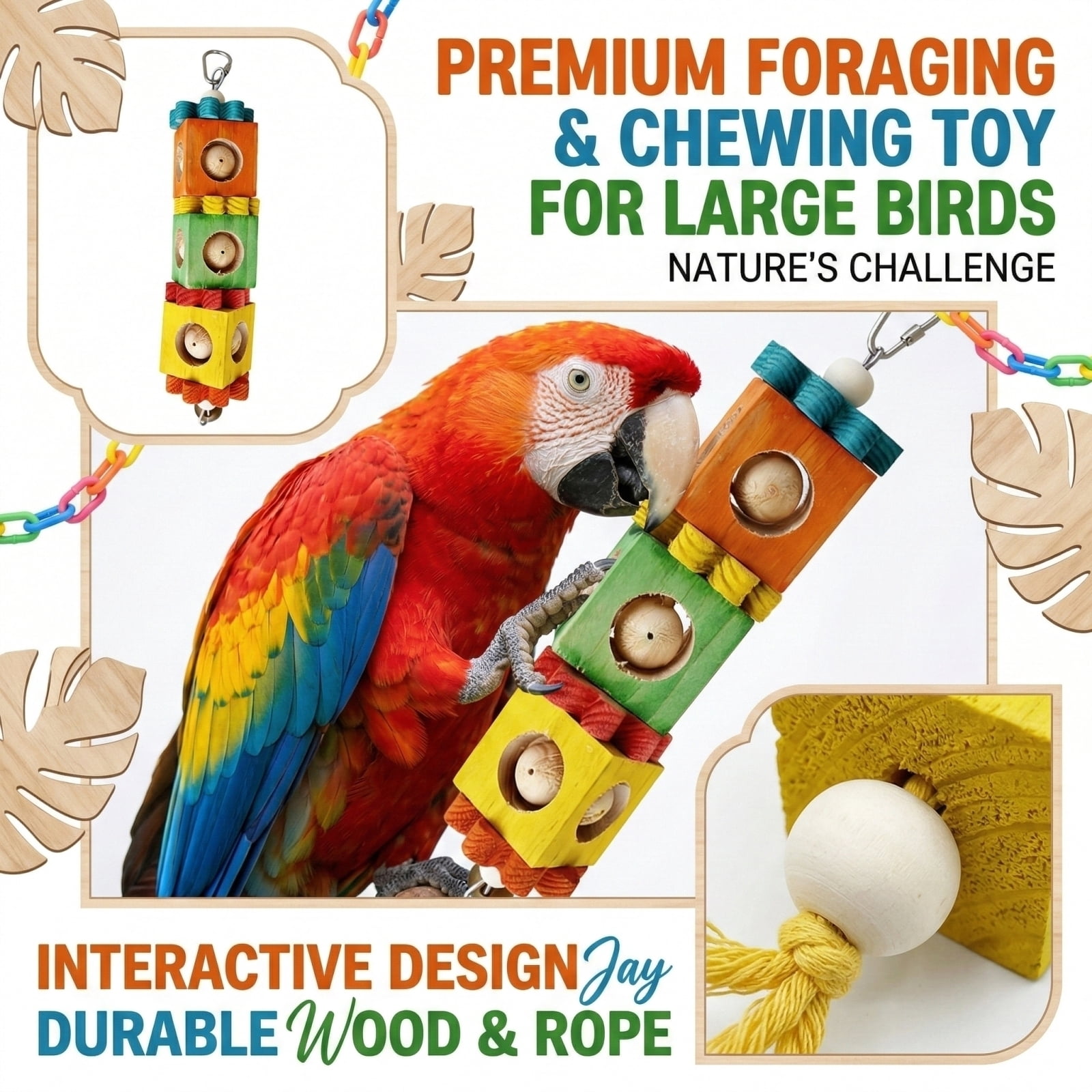 Parrot Chew Toy Wooden Pinecone Blocks, Molar Teeth Grinding Boredom ...