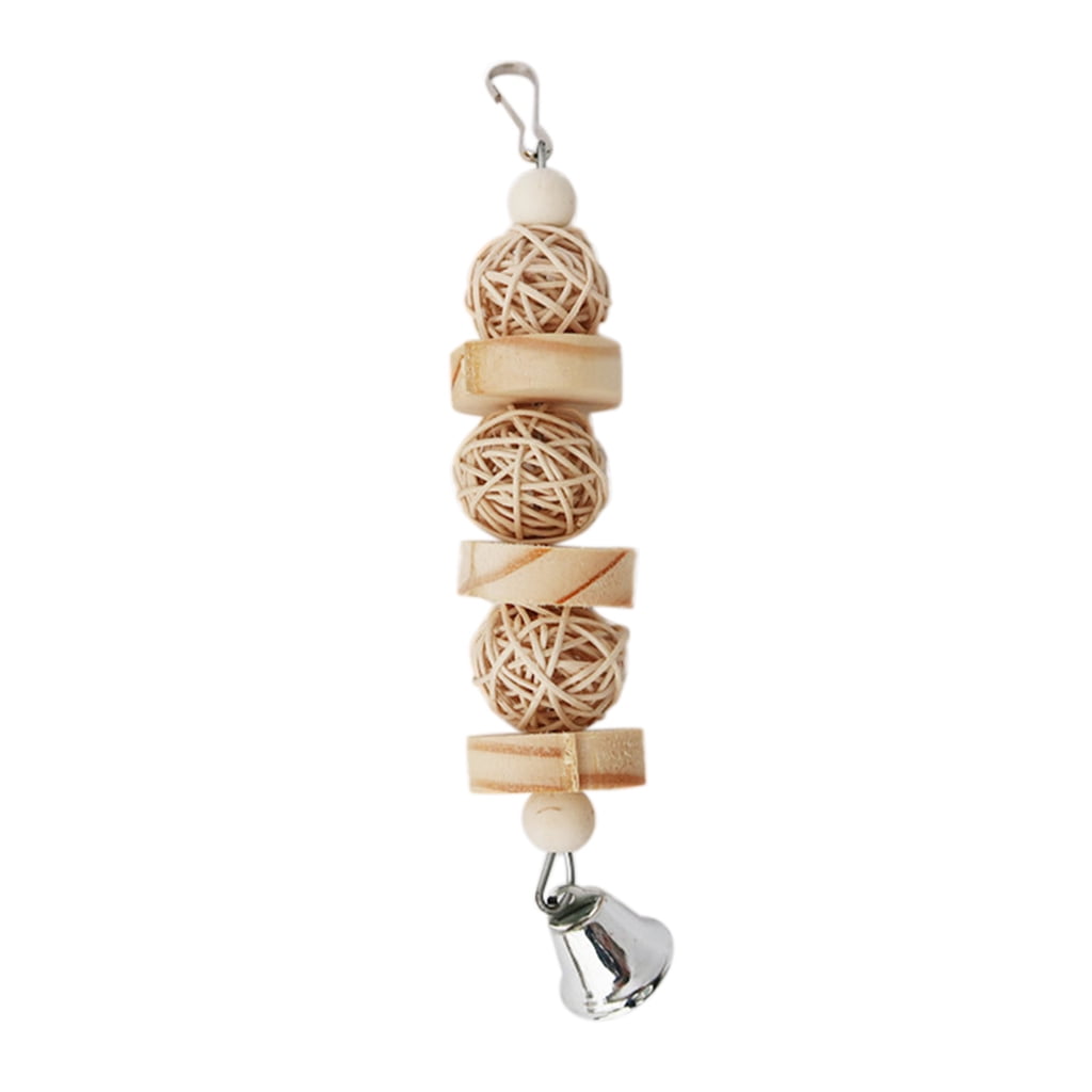 Parrot Chewing Toy Rattan Balls Wooden Blocks with Hanging Rope ...