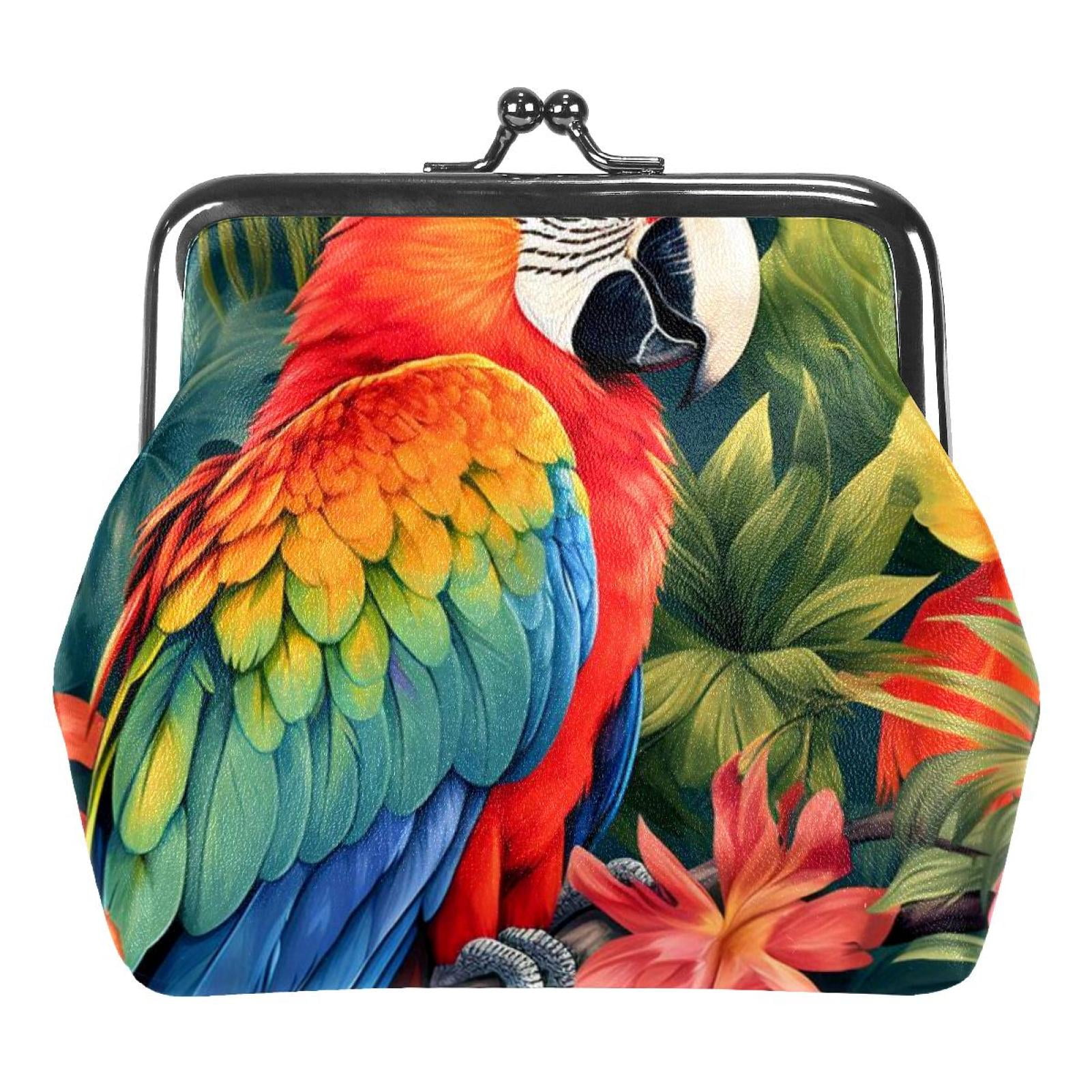 Parrot Coin Purse Vintage Pouch Buckle Clutch Bag Kiss-Lock Change ...