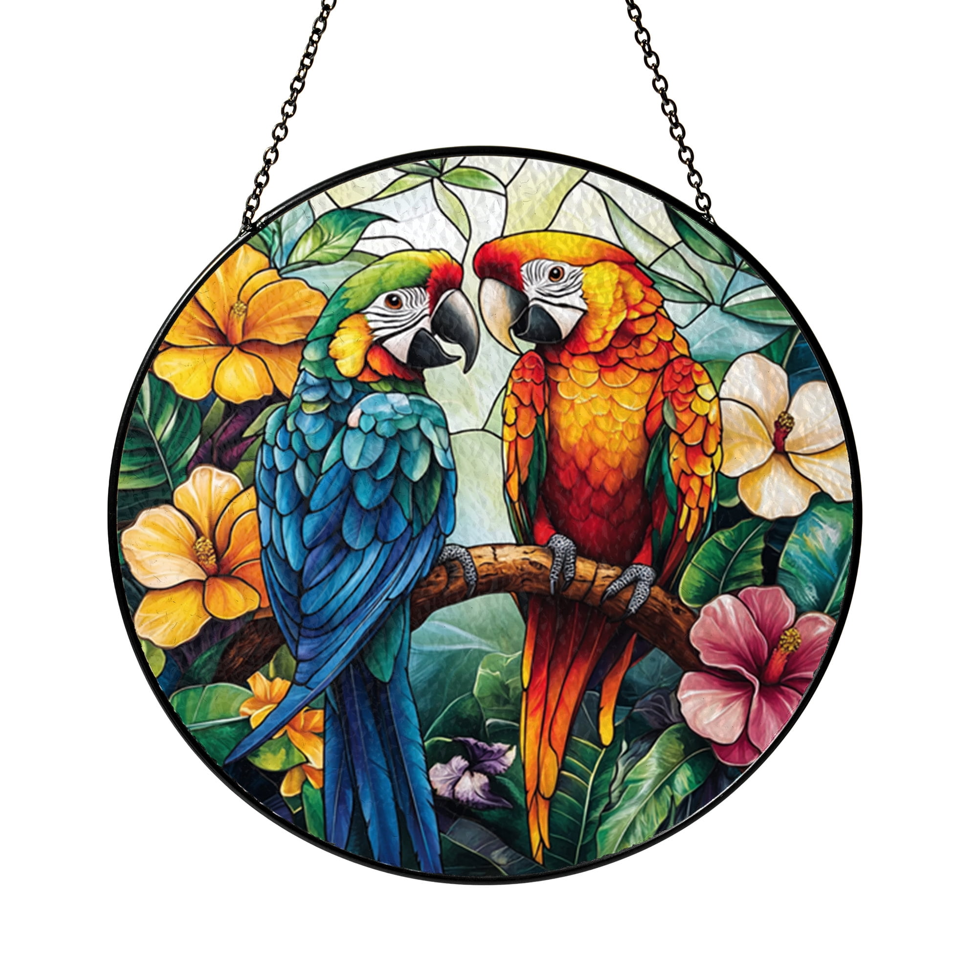 Parrot Couple Stained Glass Style Suncatcher, Tropical Bird Window ...