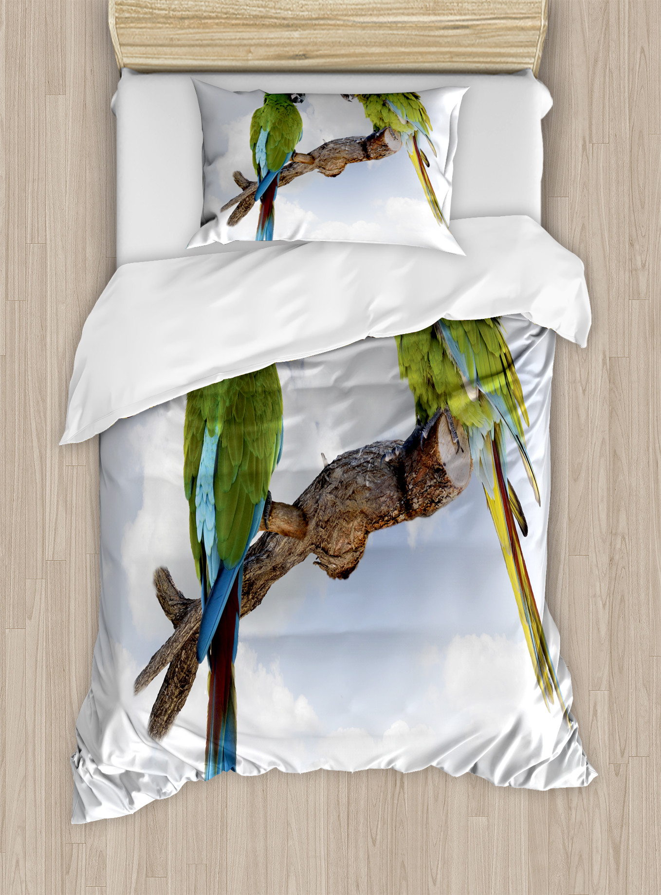 Parrot Duvet Cover Set, 2 Parrot Macaw on a Branch Talking Birds Clever ...