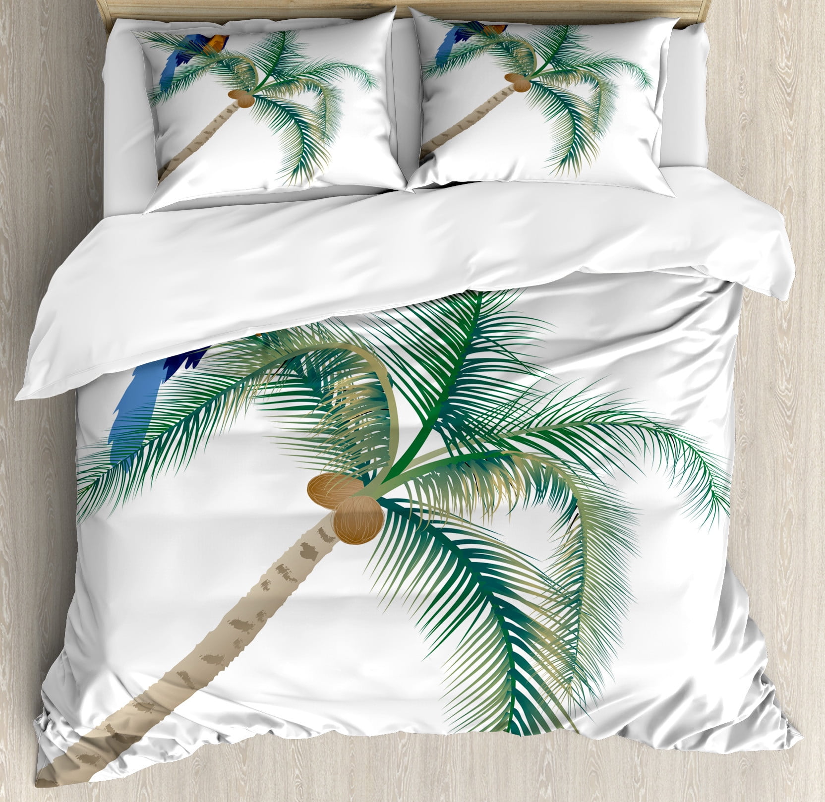 Parrot Duvet Cover Set, Big Parrot Sitting on Coconut Tree Talkative ...