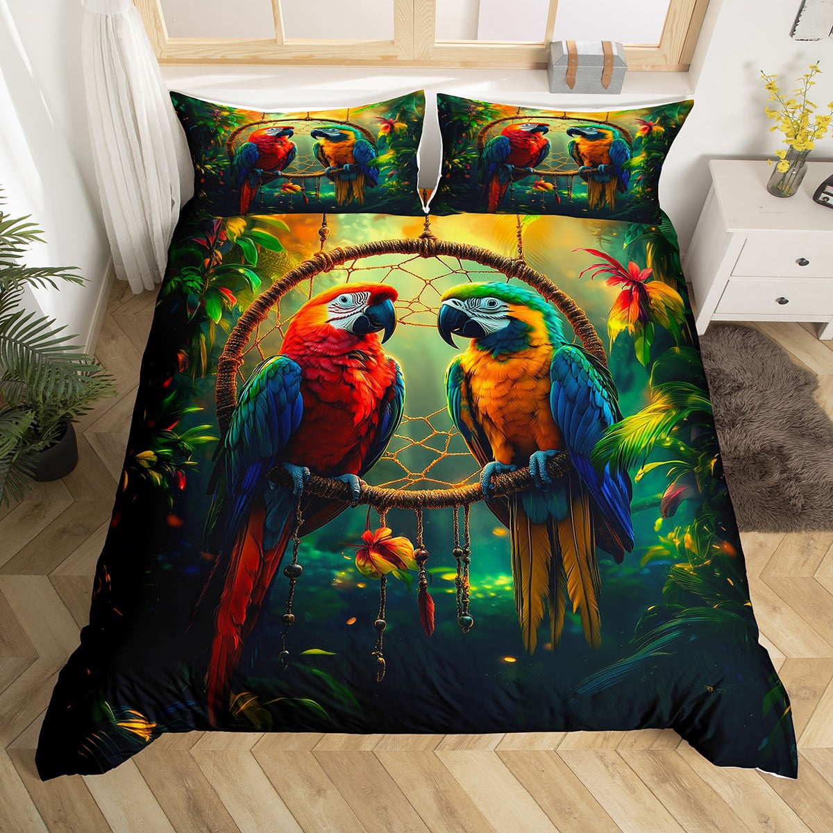 Parrot Duvet Cover Set Dream Catchers Comforter Cover,Watercolor ...