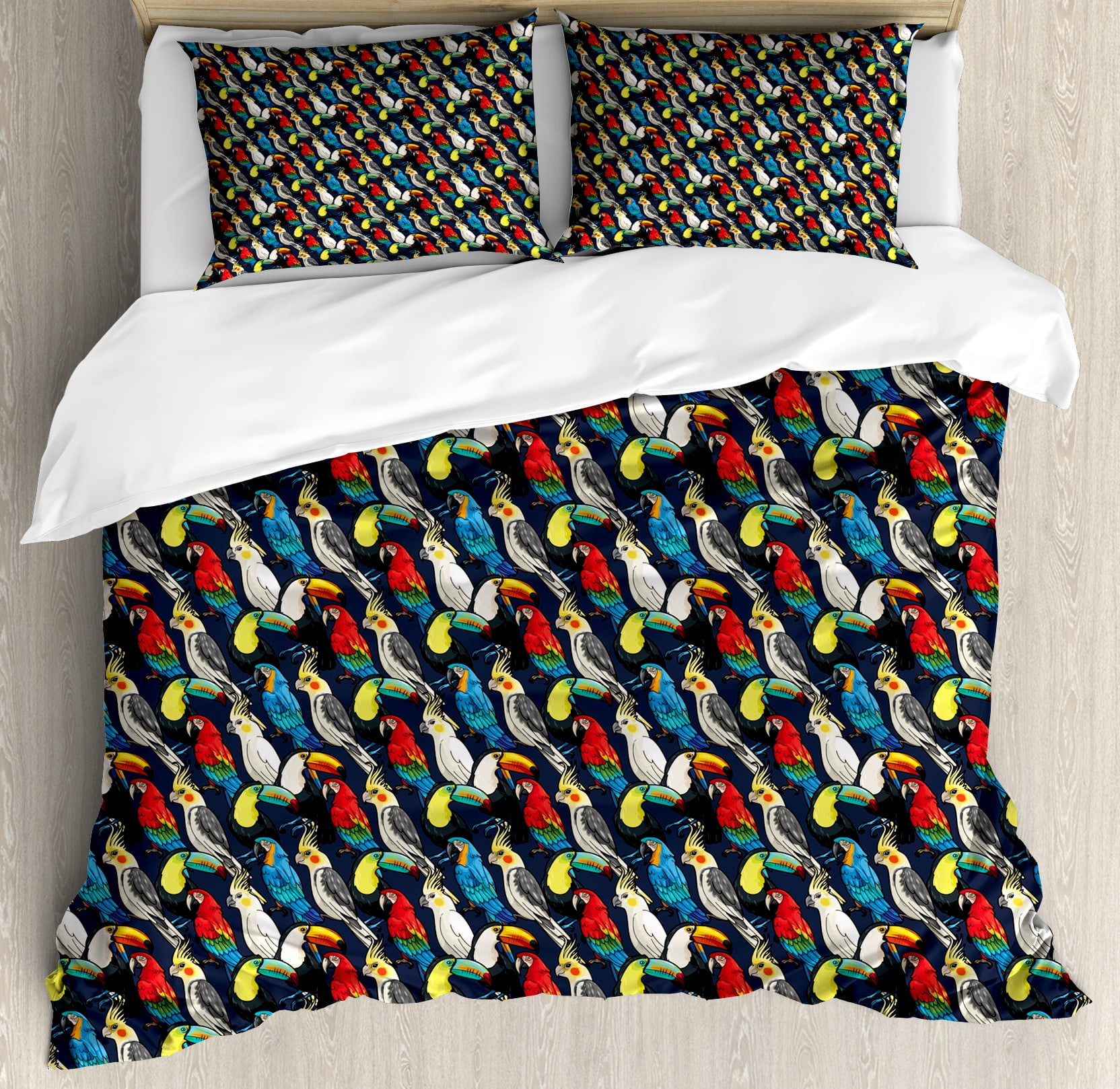 Parrot Duvet Cover Set, Print of Exotic Colorful Birds Toucan Macaw ...