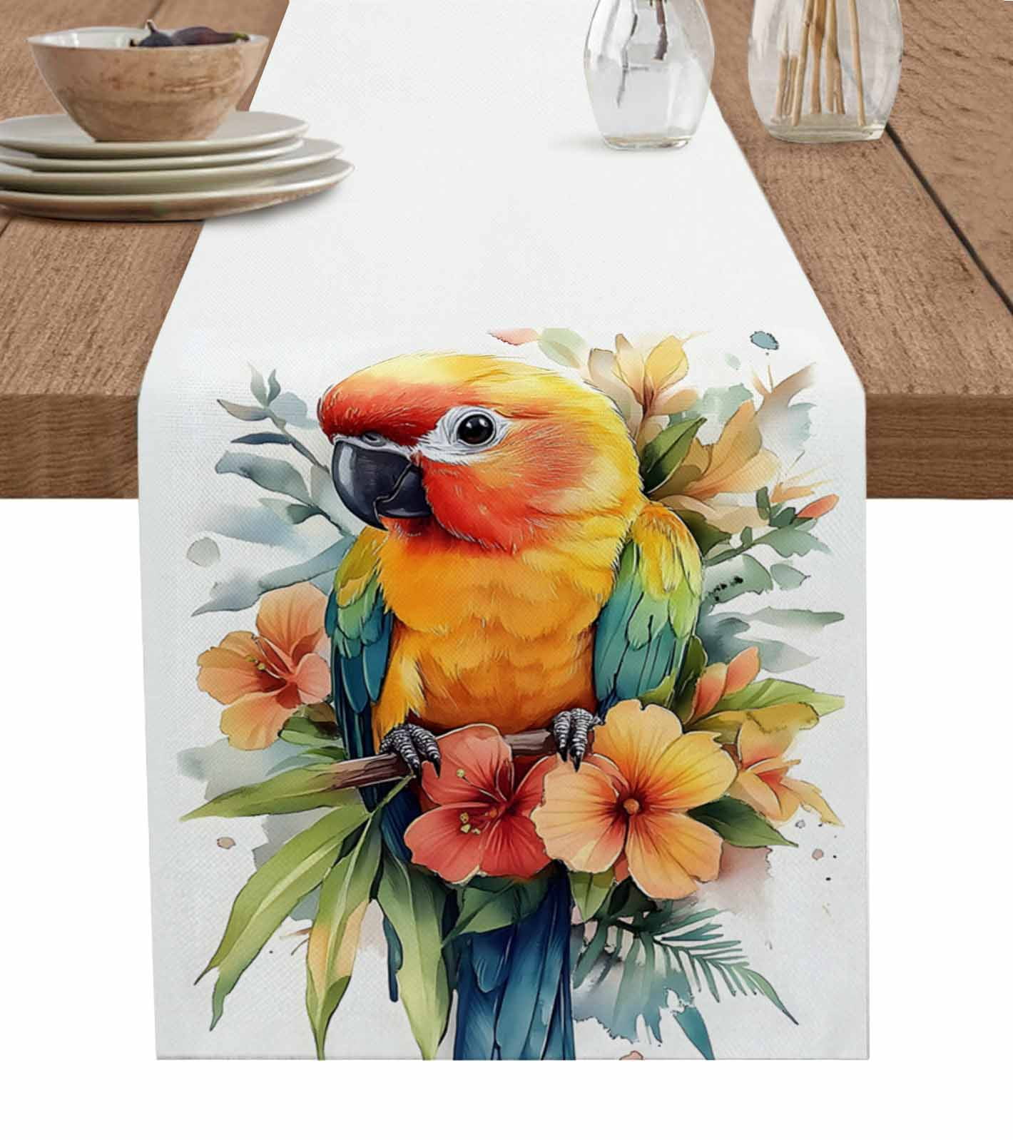 Parrot Floral Table Runner 90 Inches, Spring Summer Watercolor ...