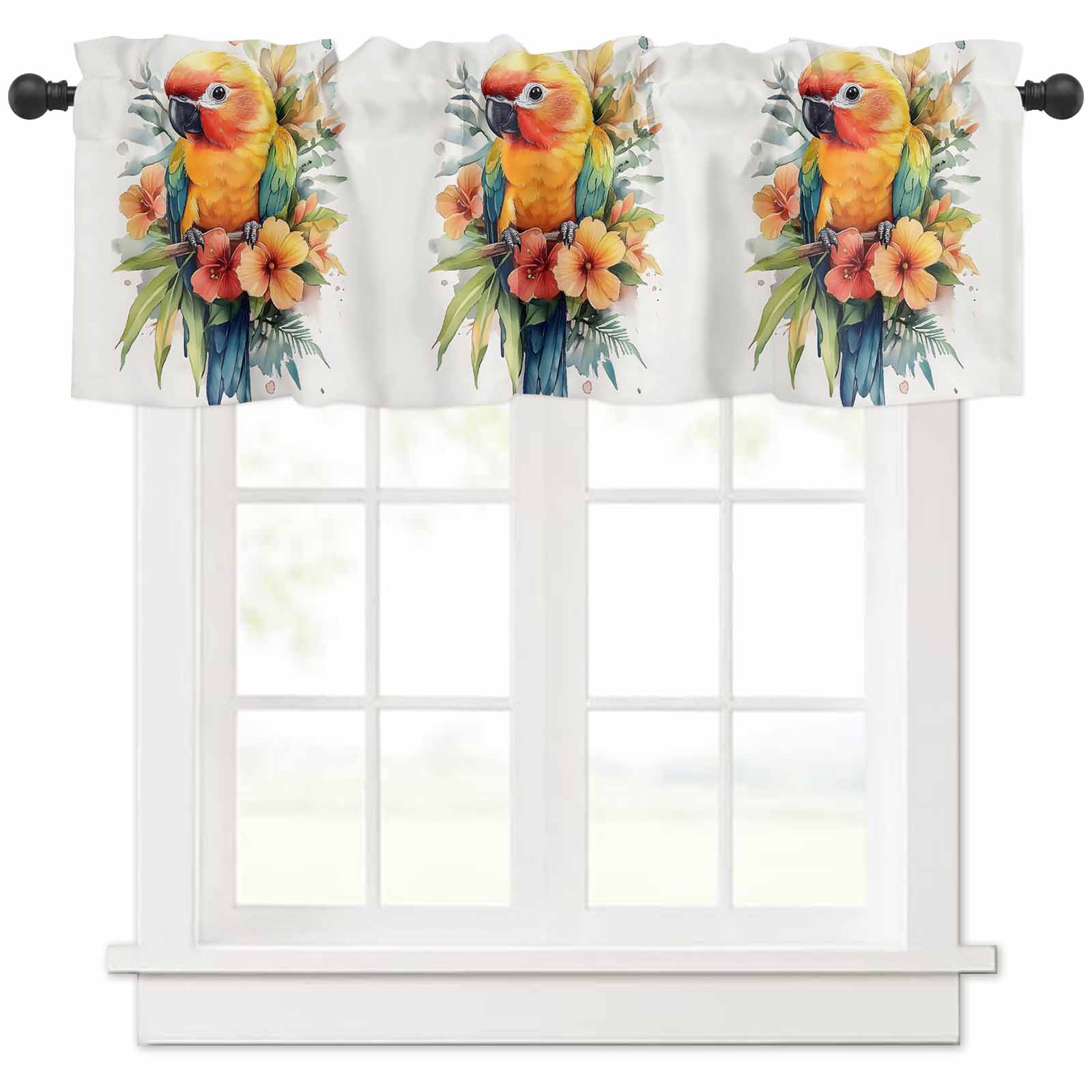 Parrot Floral Valances for Windows Farmhouse Kitchen Curtains Valances ...