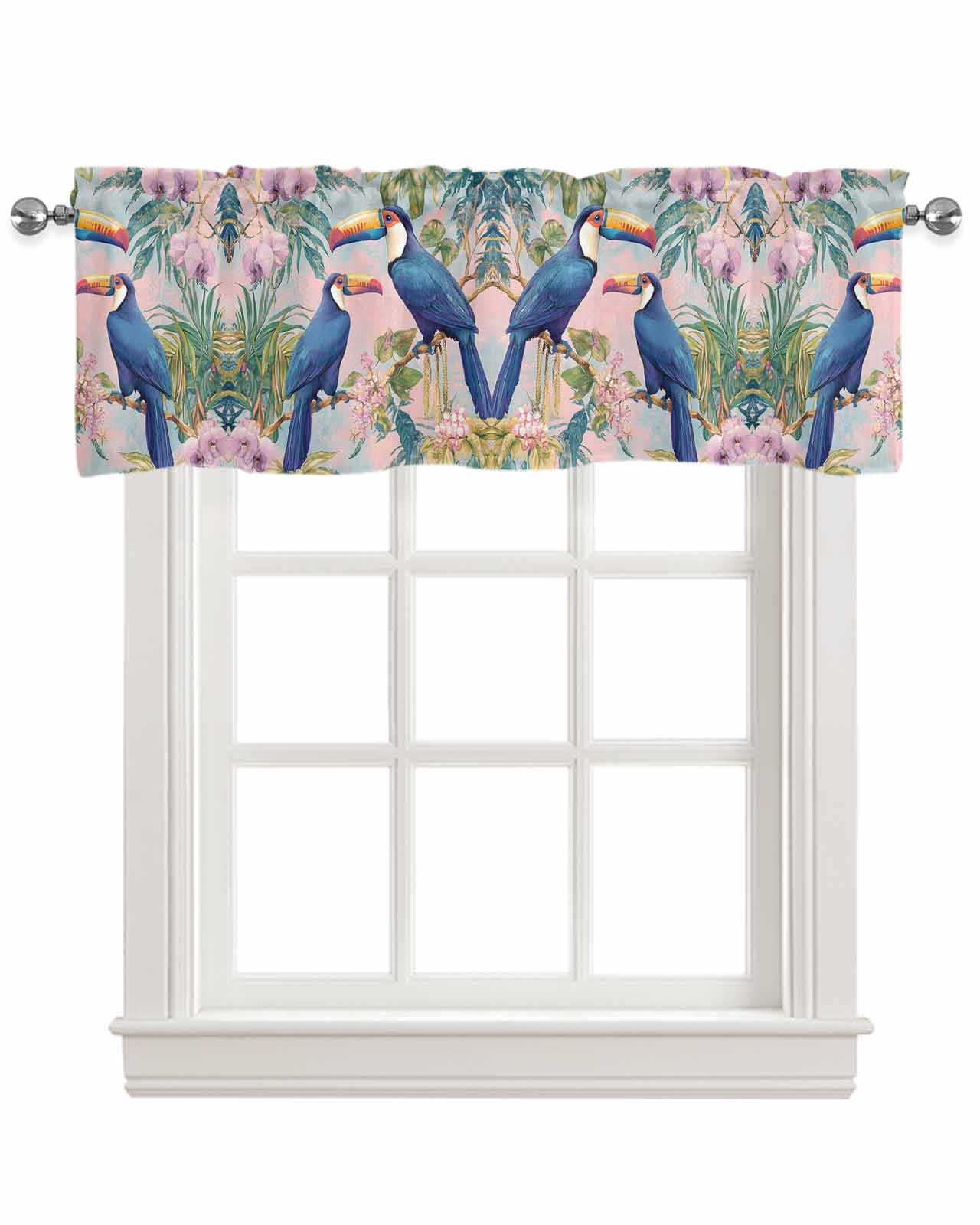 Parrot Flower Kitchen Valances for Windows Farmhouse Linen Window ...