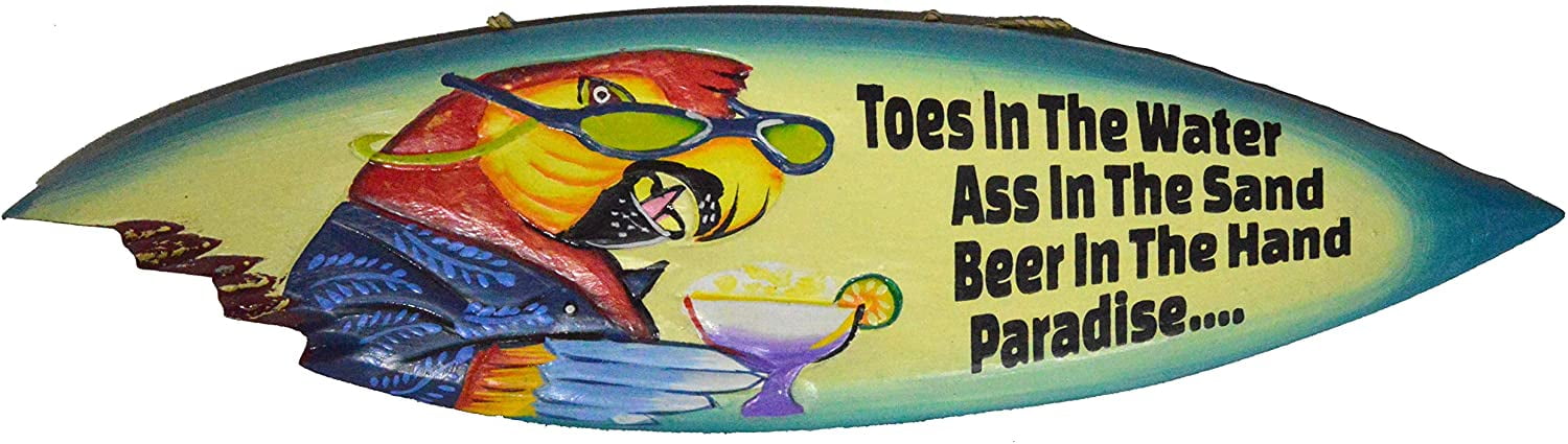 Parrot Head Toes in The Water As in The Sand Tiki Bar Sign Surfboard ...