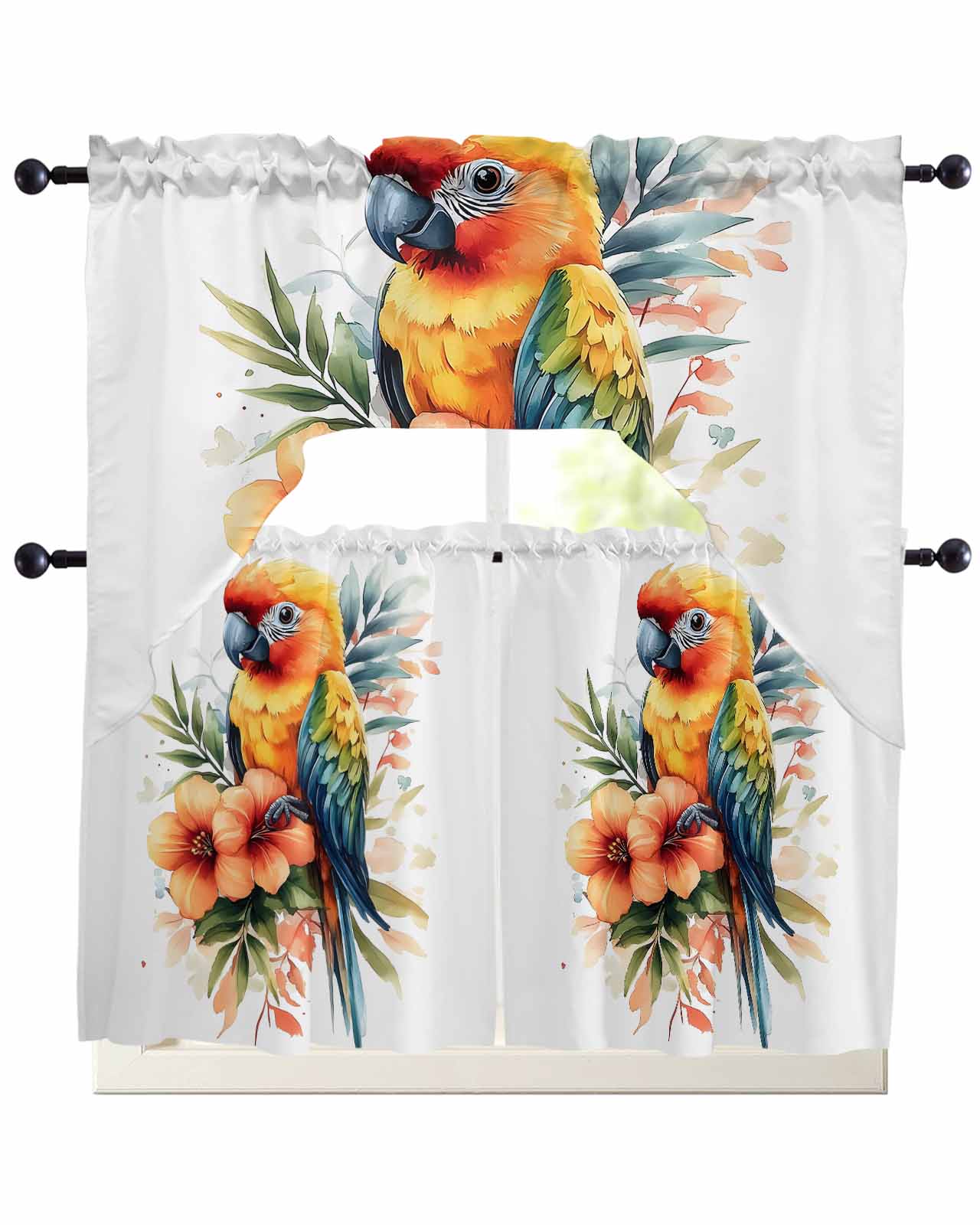 Parrot Kitchen Curtains Sets 24 Inch Length with Valance, Summer ...