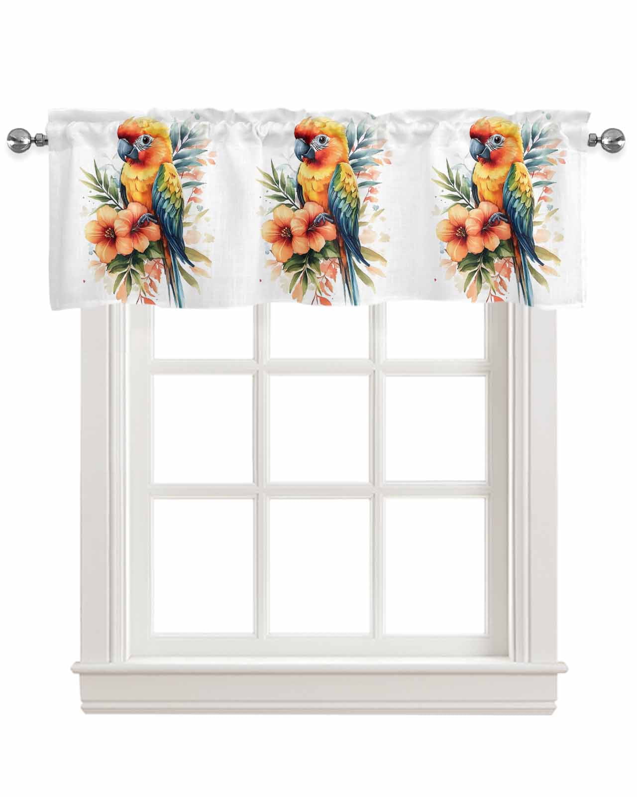 Parrot Kitchen Valances for Windows Farmhouse Linen Window Valance ...